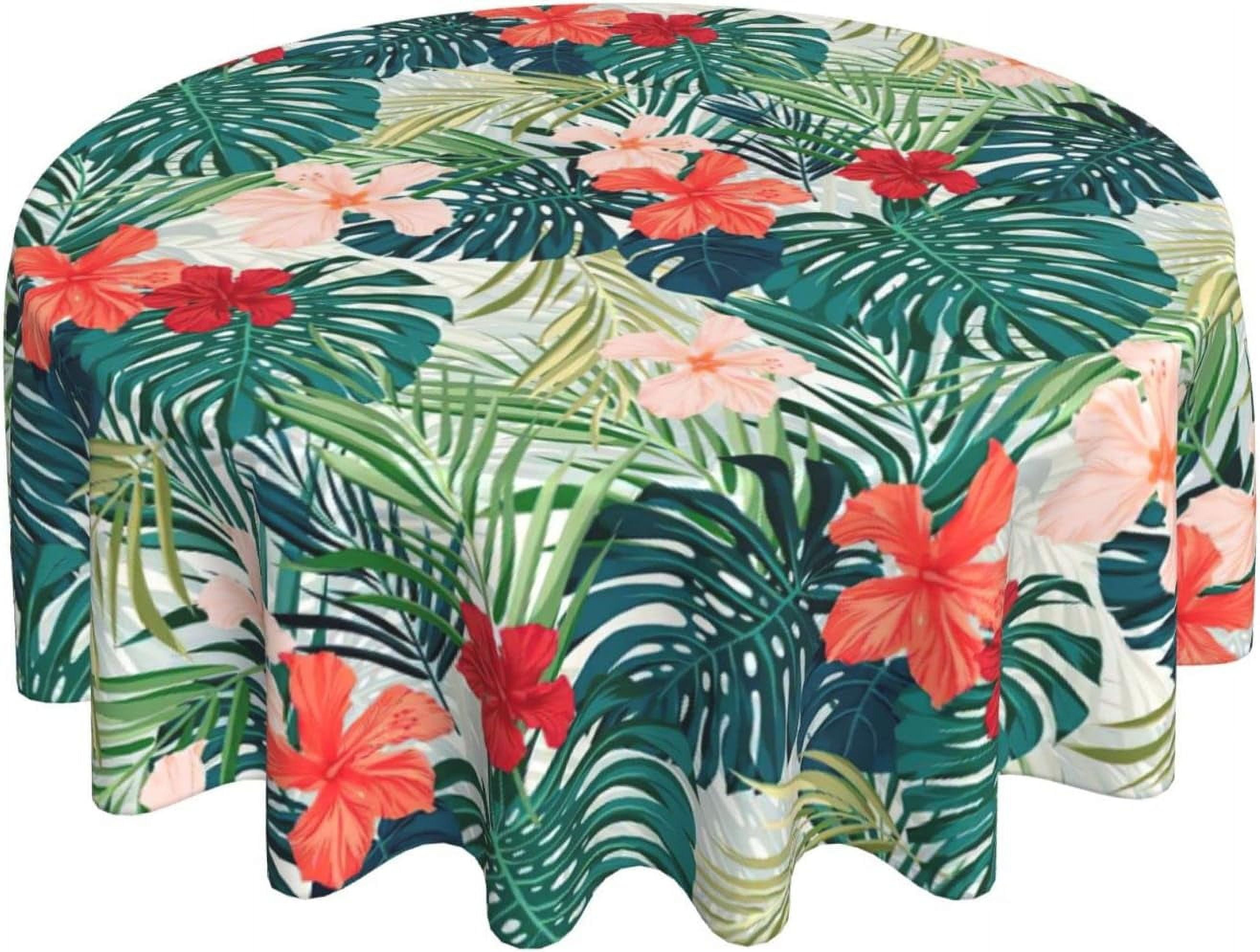 Hawaiian Leaf Round Tablecloth Summer Tropical Palm Leaves Table Cloths ...