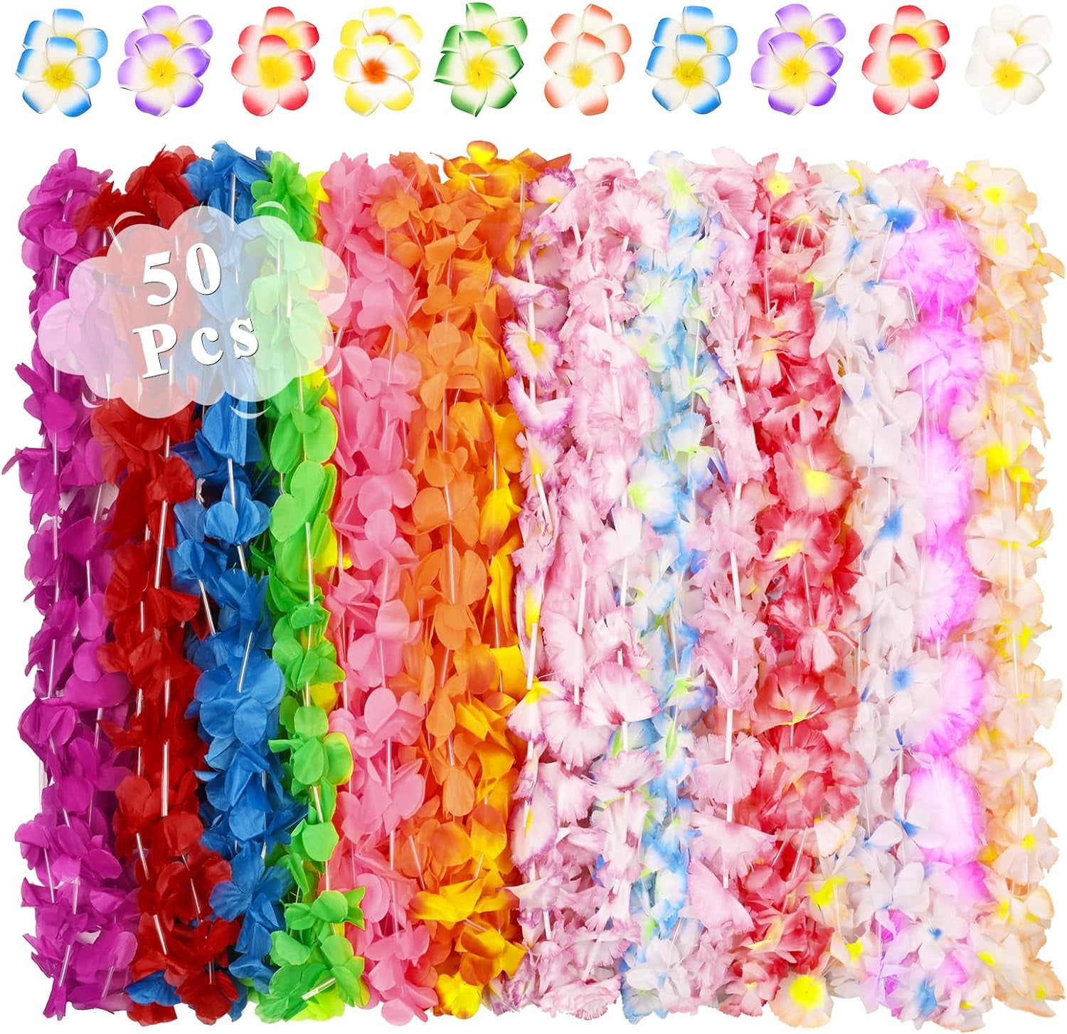 Hawaiian Leis for Luau Party, 70Pcs Hawaiian Flower Leis Include 20 ...