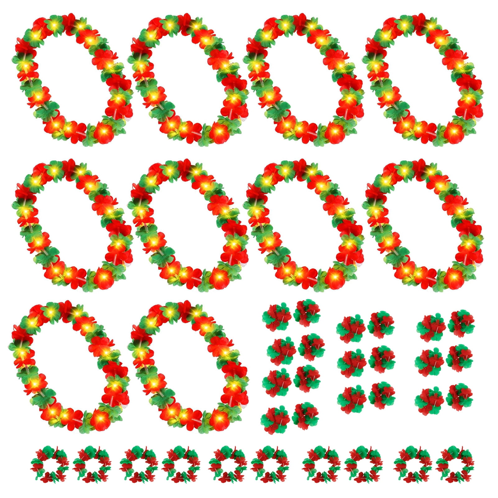 Hawaiian Leis Set Red Green Luau Wreath Garland Hawaii Leis Flower ...