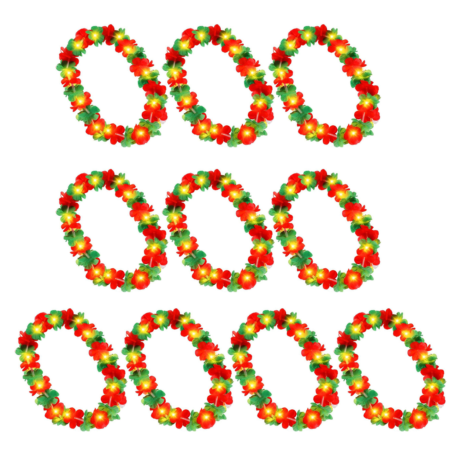 Hawaiian Leis Set Red Green Luau Wreath Garland Hawaii Leis Flower ...