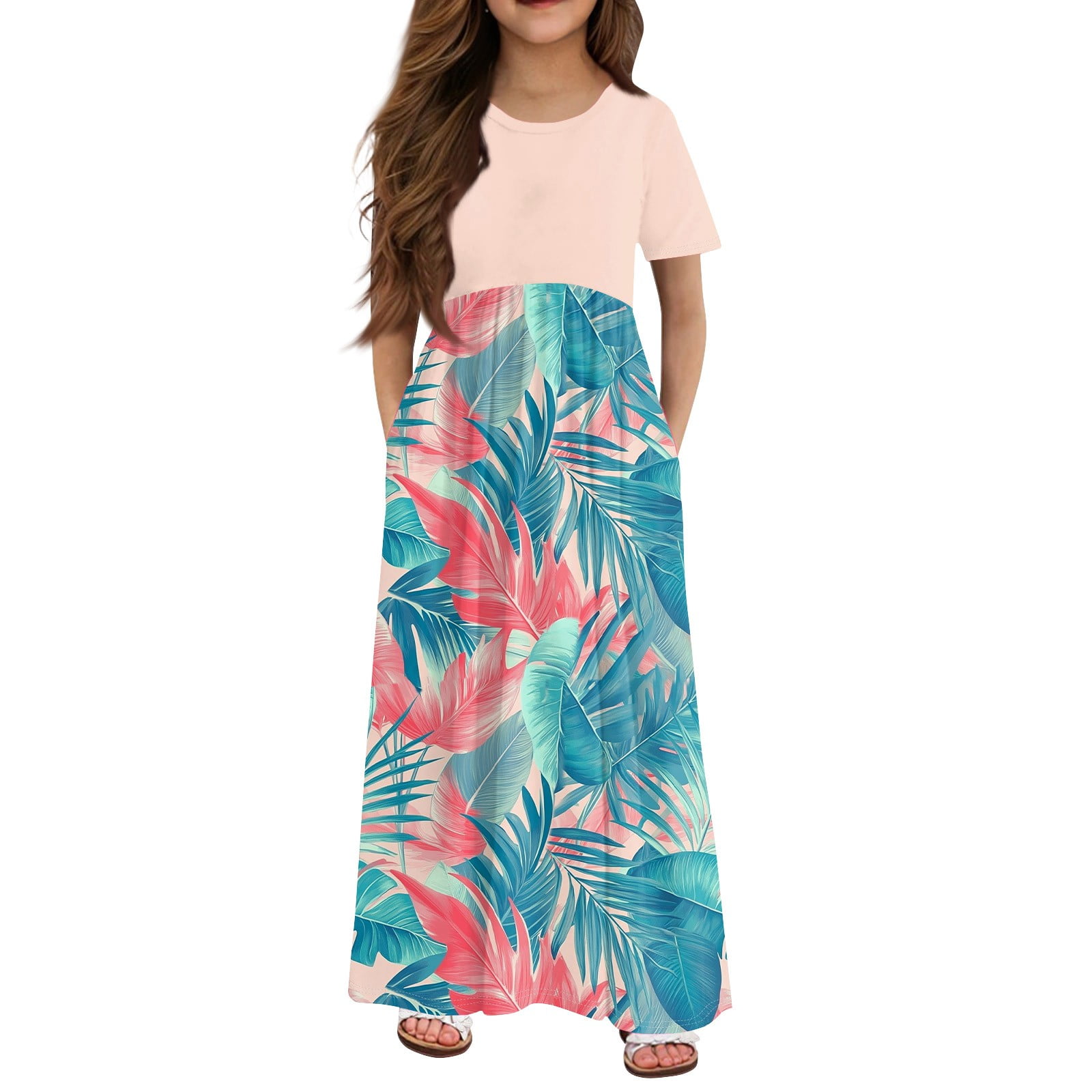 Hawaiian Light pink Girls Dresses Size 10-12 Crewneck Palm Tree Graphic ...