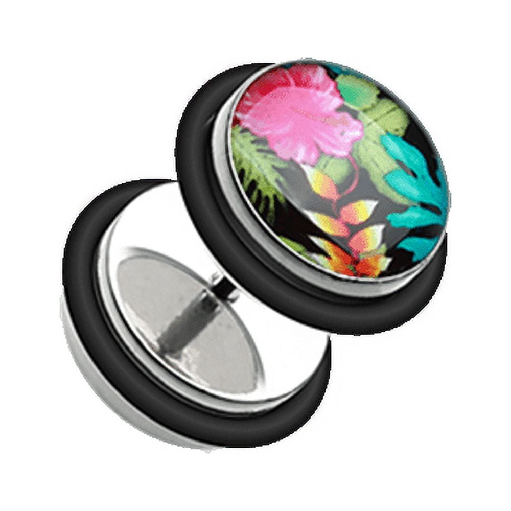 Hawaiian Luau Flower Steel Fake Plug Earrings with O-Rings - Walmart.com