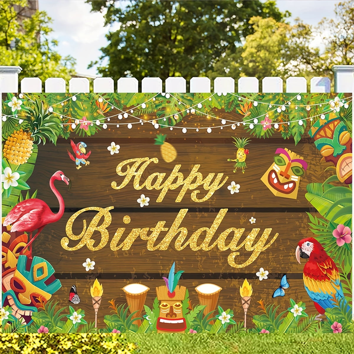 Hawaiian Luau Happy Birthday Backdrop Banner, Summer Floral Tropical ...