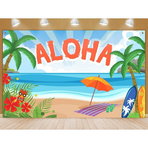 Hawaiian Luau Party Backdrop - Summer Aloha Vacation Beach Island Theme ...