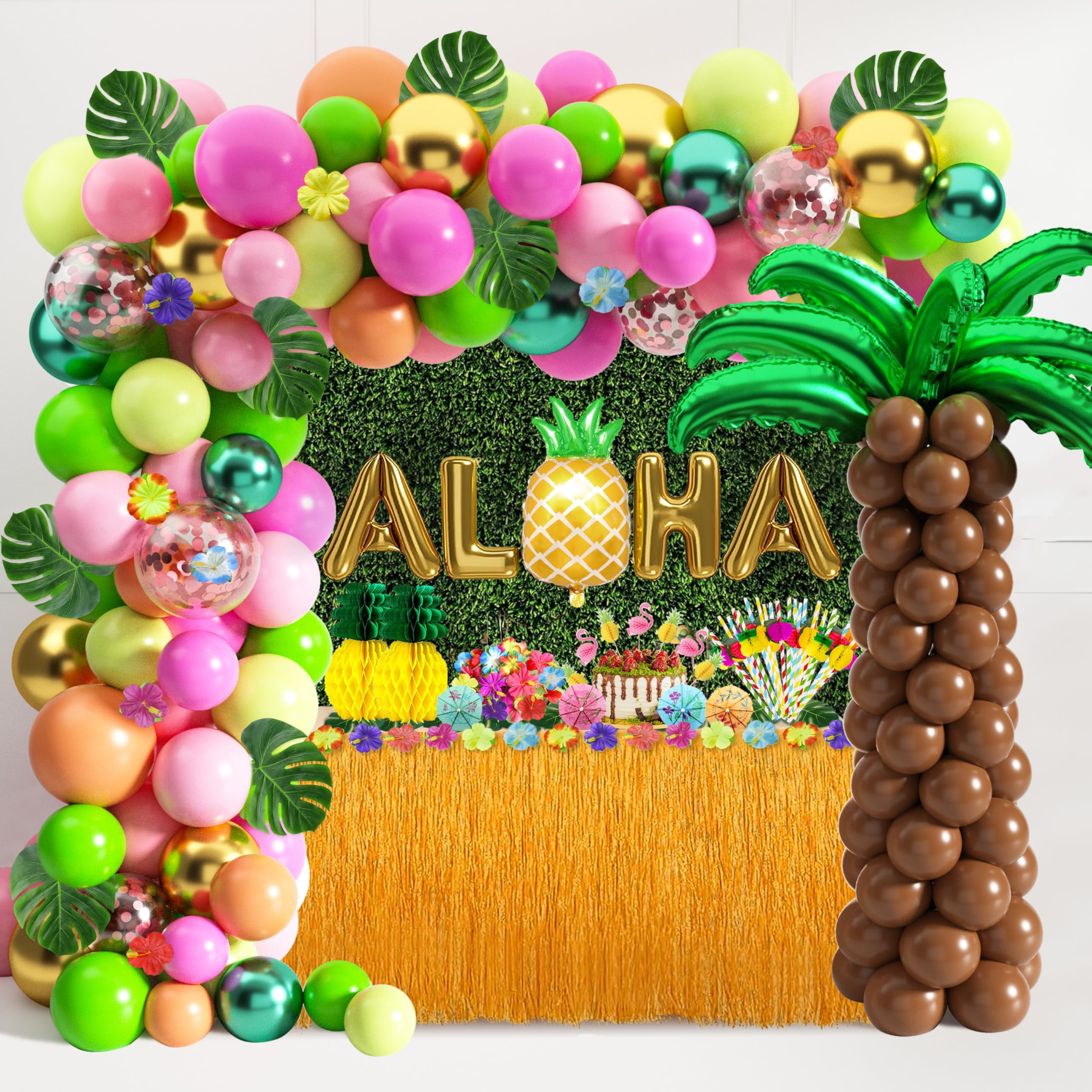 Hawaiian Luau Party CORNET Decoration Tropical Aloha Luau Balloons Kit Summer Beach Pool Party ...