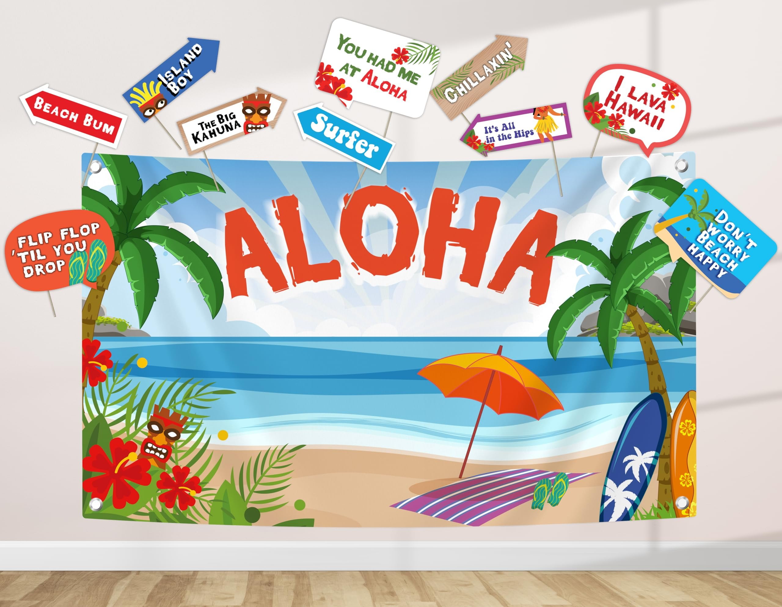 Hawaiian Luau Party Decoration Kit - Includes Photography Backdrop & 10 ...