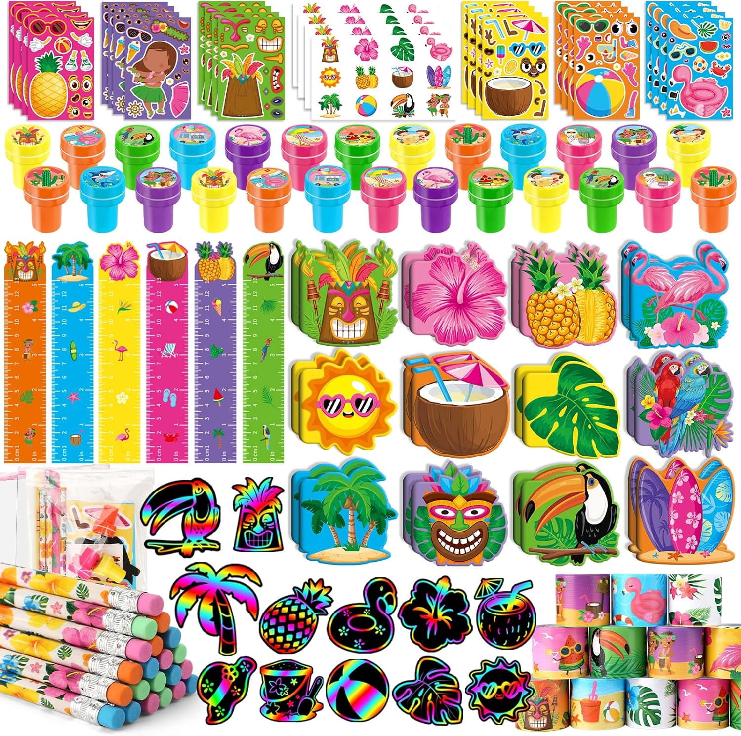 Hawaiian Luau Party Favor Stationery Set, 108-Piece Aloha Tropical Tiki ...