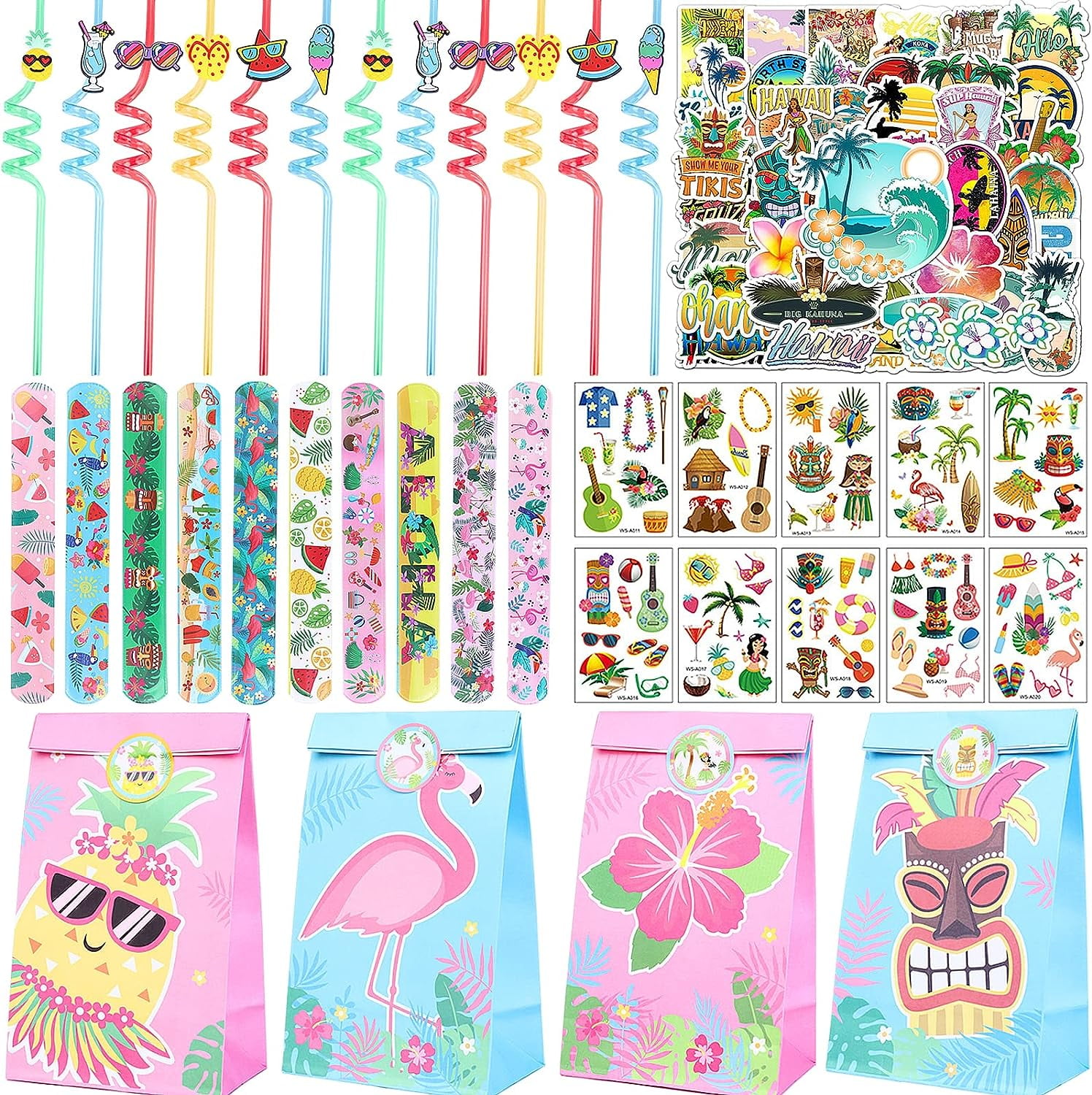 Hawaiian Luau Party Favors for Kids, Tropical Aloha Gift Treat Bags ...