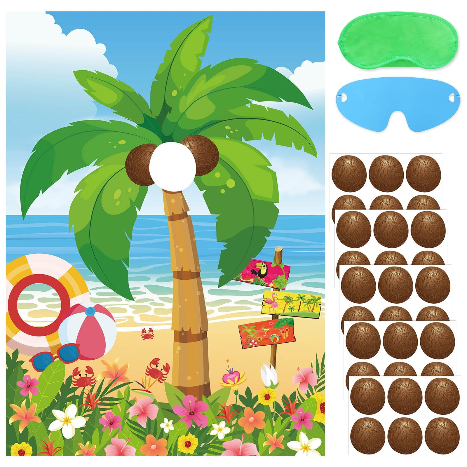 Hawaiian Luau Party Games for Kids Birthday Pin Coconut on Palm Tree ...