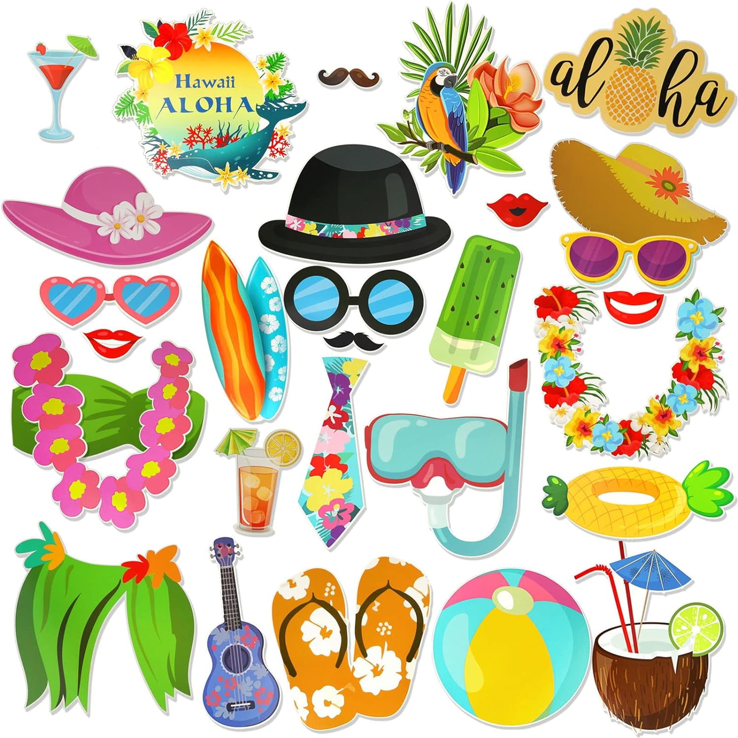 Hawaiian Luau Party Photo Booth Props, 30 Pieces Summer Beach Party ...