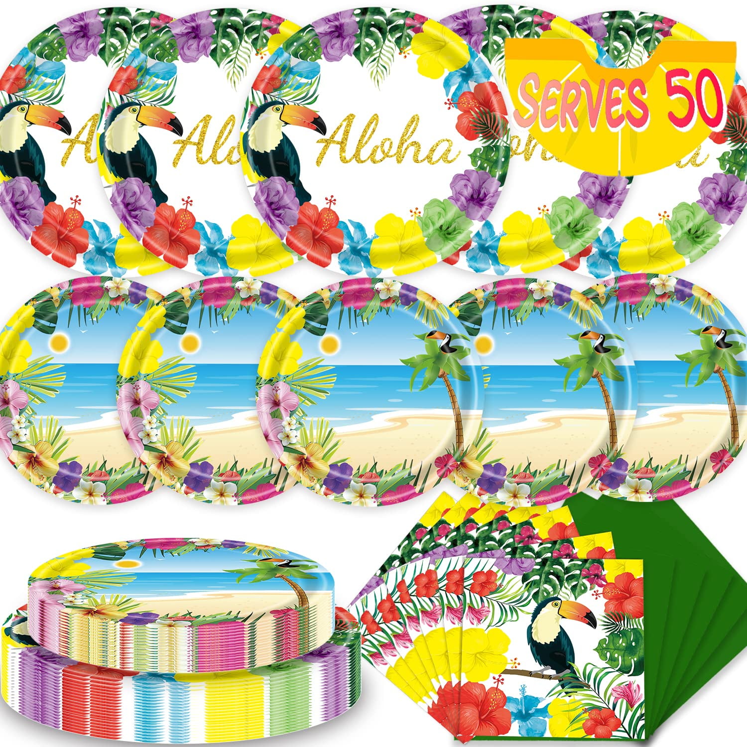 Hawaiian Luau Party Supplies - Serves 50, Tropical Decorations for ...