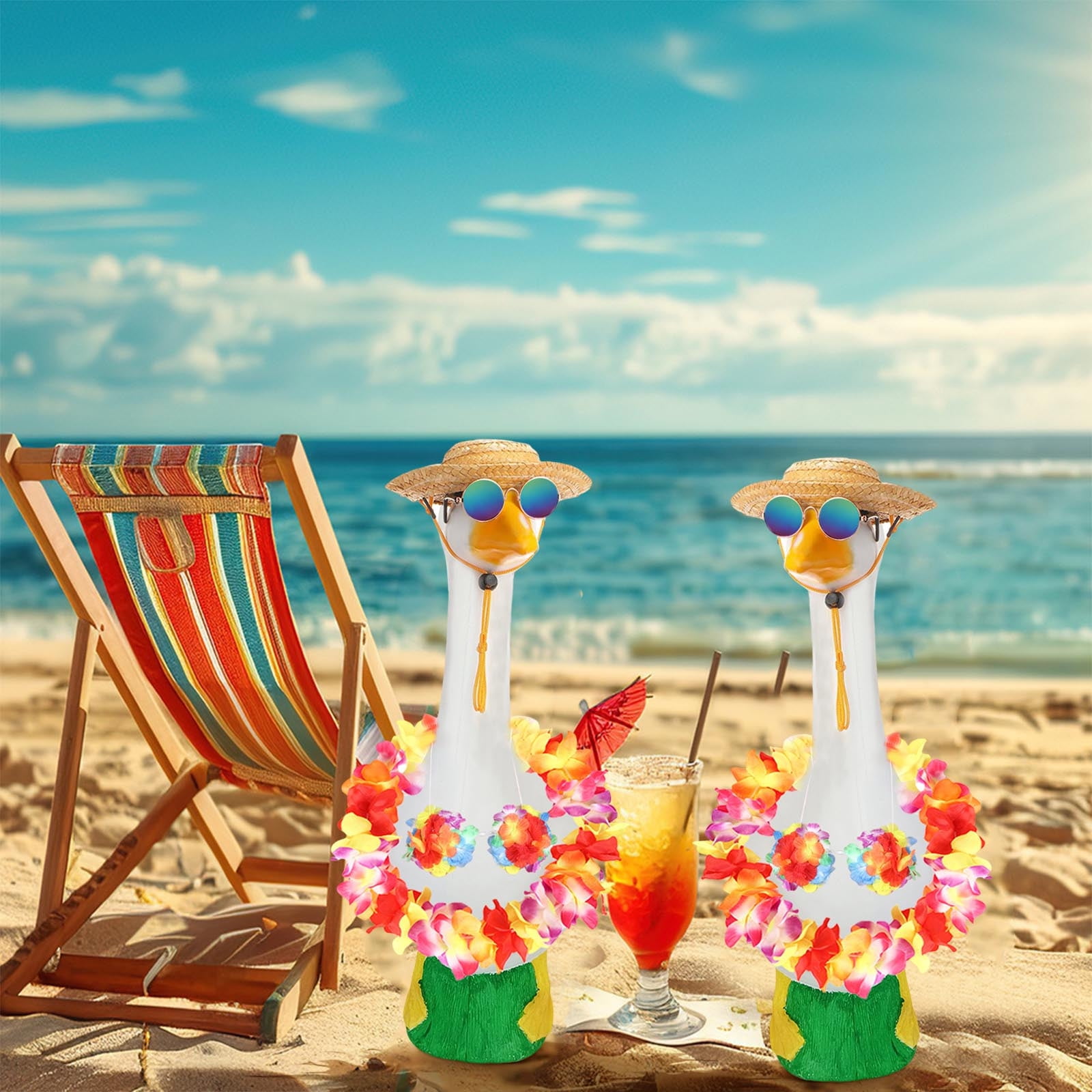 Hawaiian Luau Porch Goose Outfit Set with Grass Hat, Sunglasses ...