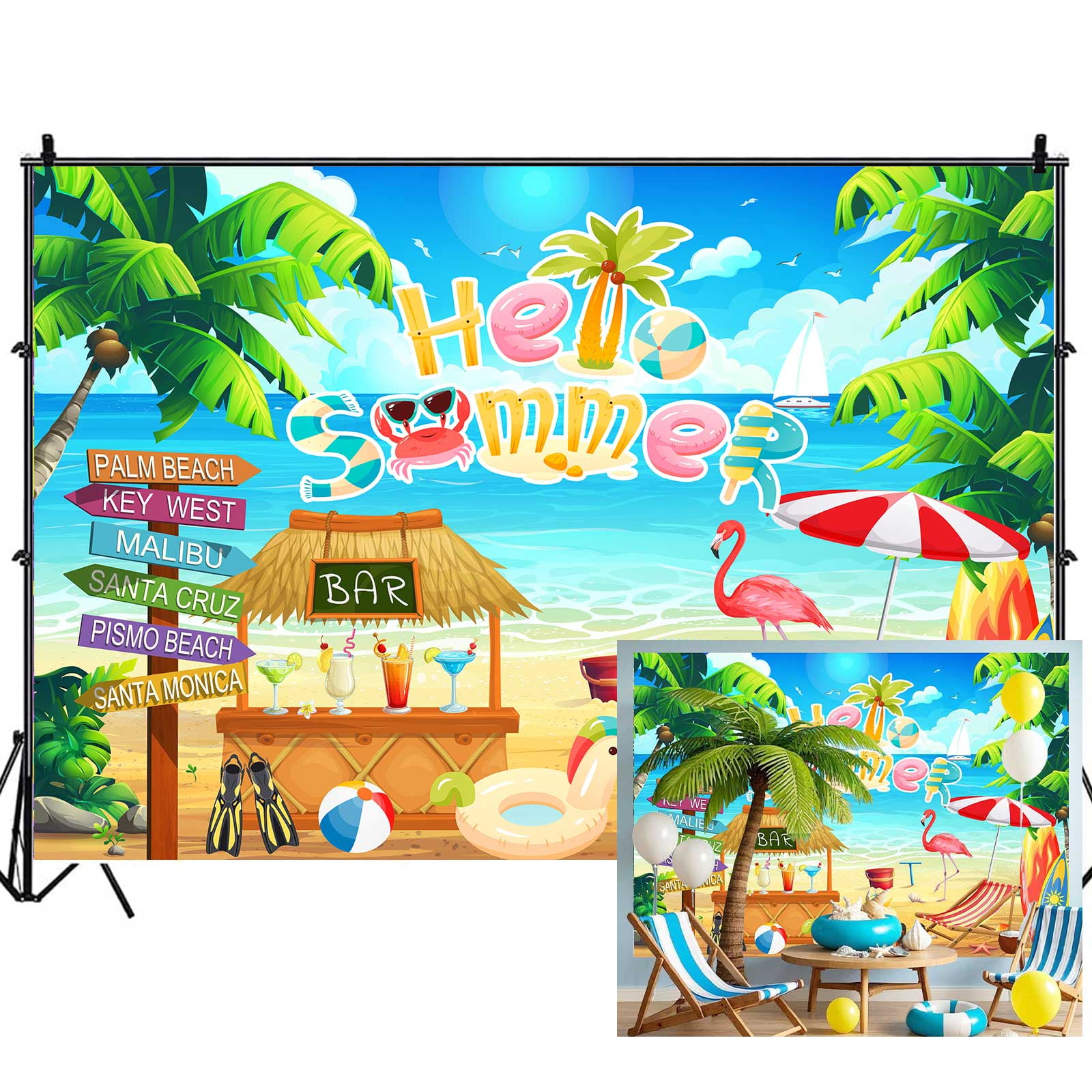 Hawaiian Luau Tropical Backdrops for Photoshoot, Summer Beach Picture ...