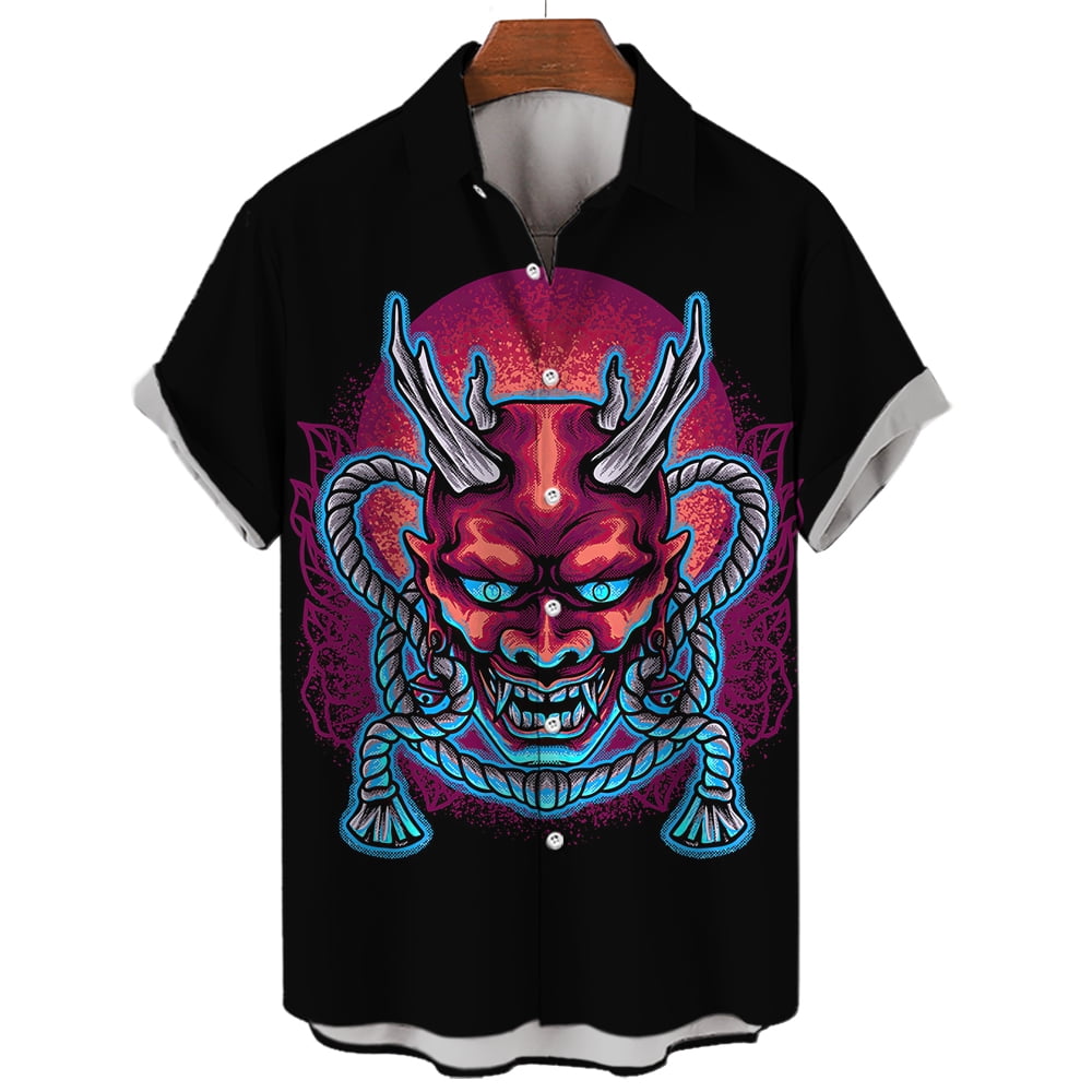 Hawaiian Men's Oversized 3D Printing Devil High Quality Shirts Summer ...