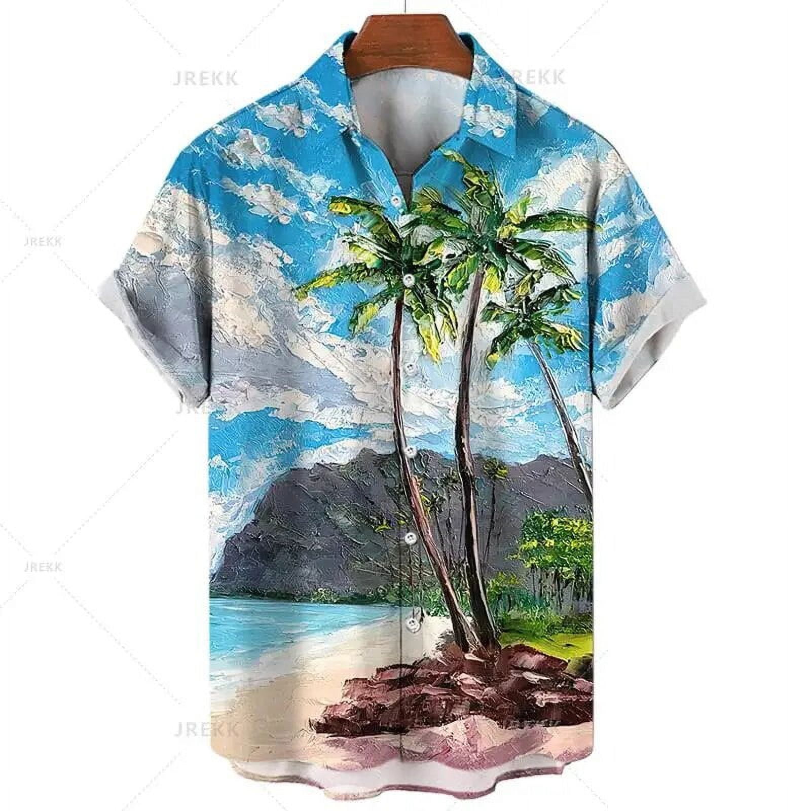 Hawaiian Men's Shirt Beach Coconut Tree Print Shirt For Men Lopel Neck ...
