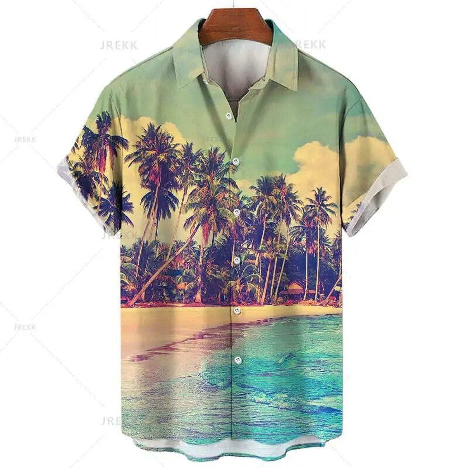 Hawaiian Men's Shirt Beach Coconut Tree Print Shirt For Men Lopel Neck ...