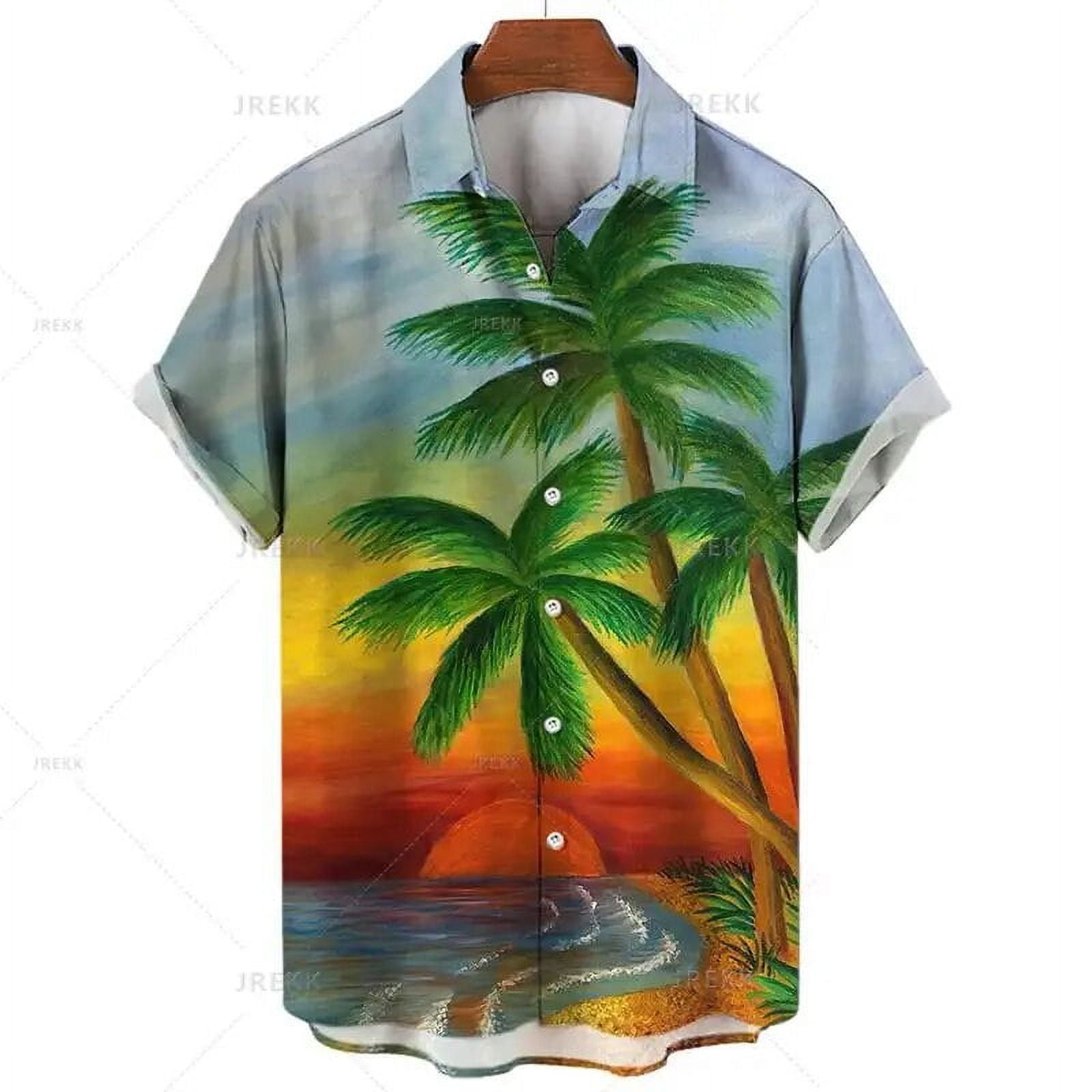 Hawaiian Men's Shirt Beach Coconut Tree Print Shirt For Men Lopel Neck ...