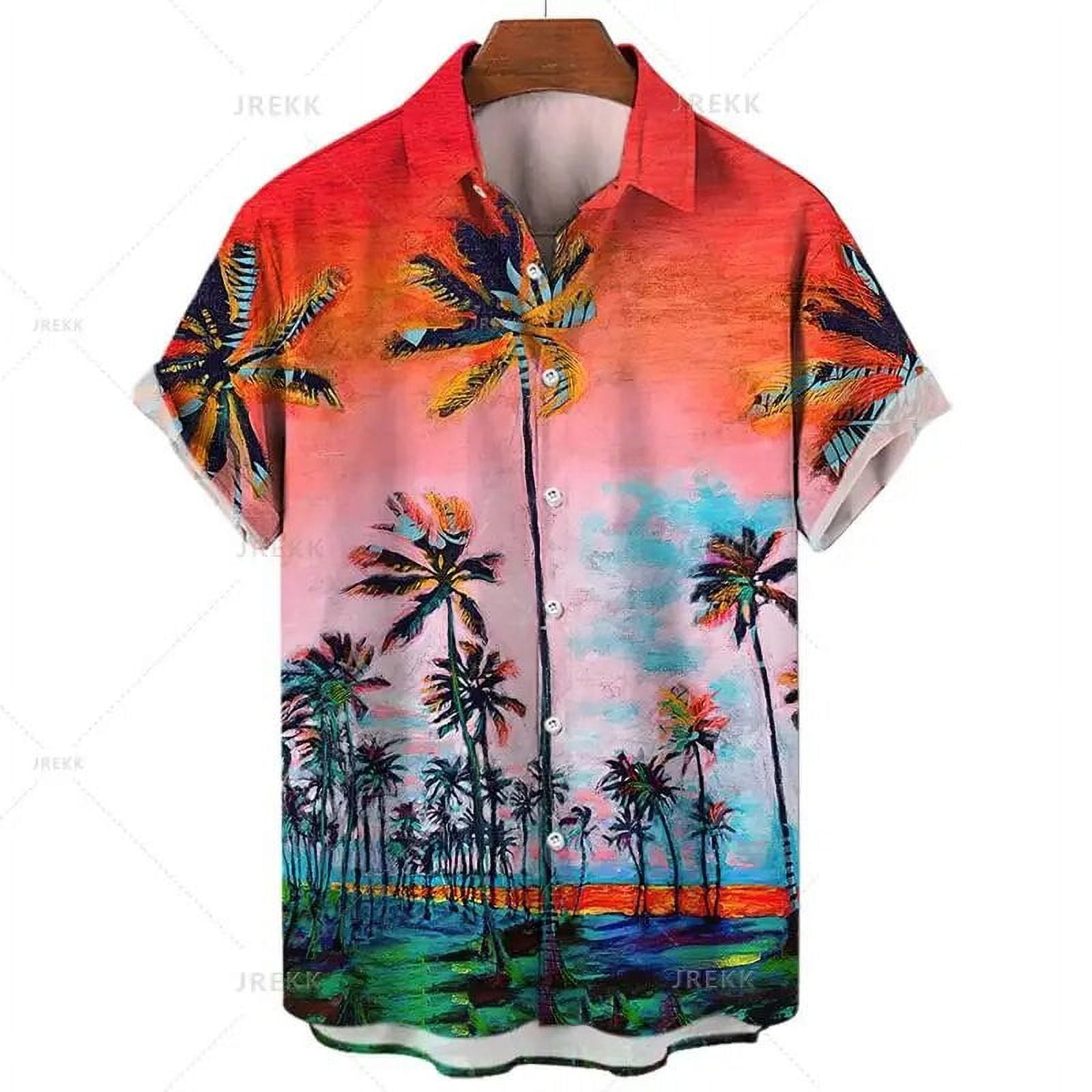 Hawaiian Men's Shirt Beach Coconut Tree Print Shirt For Men Lopel Neck ...