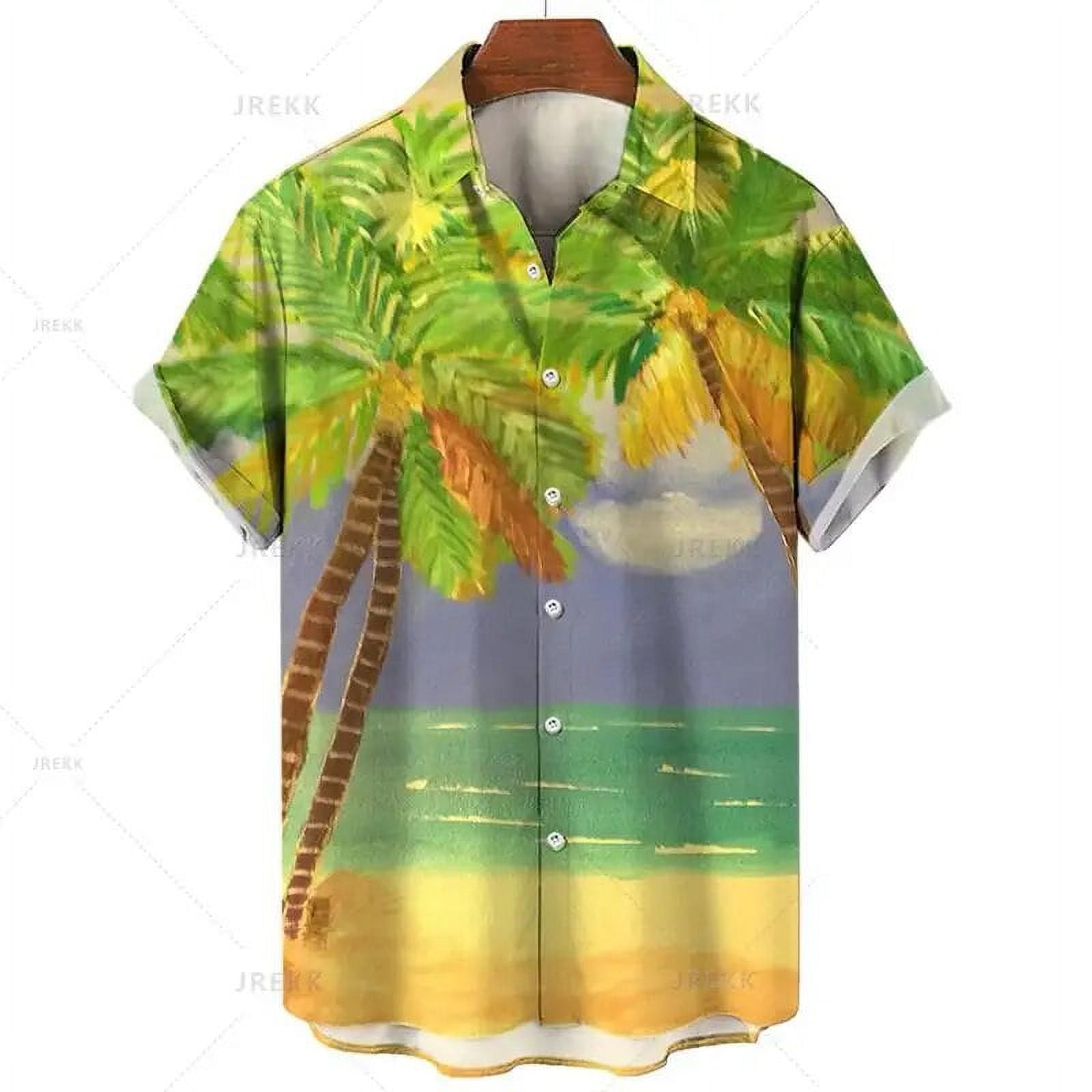 Hawaiian Men's Shirt Beach Coconut Tree Print Shirt For Men Lopel Neck ...