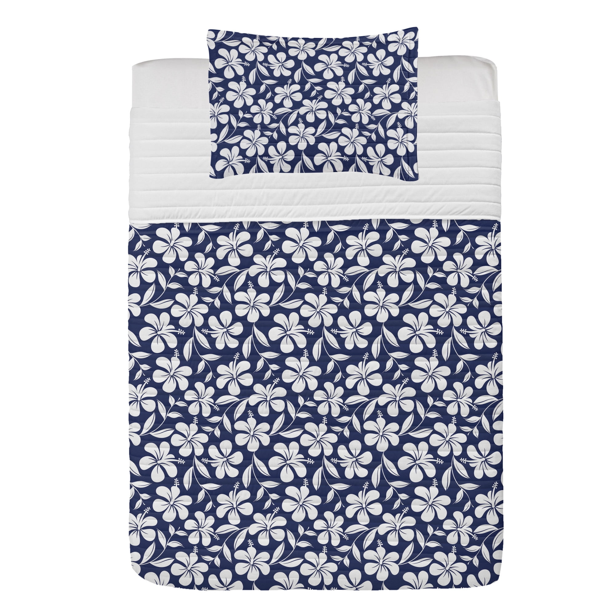 Hawaiian Microfiber Bedspread Set, Hibiscus Flower Silhouettes ...