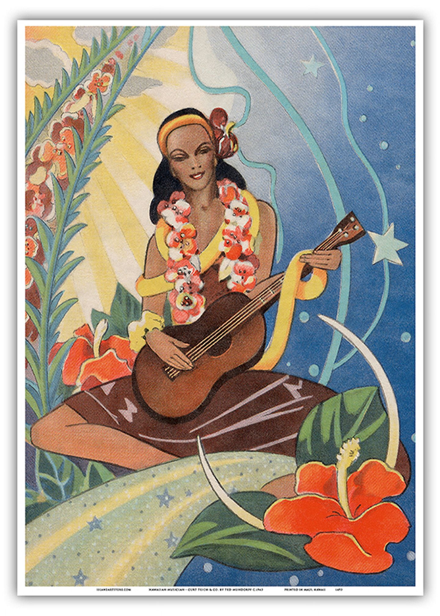 Hawaiian Musician - Vintage Hawaiian Christmas Card by Ted Mundorff c ...