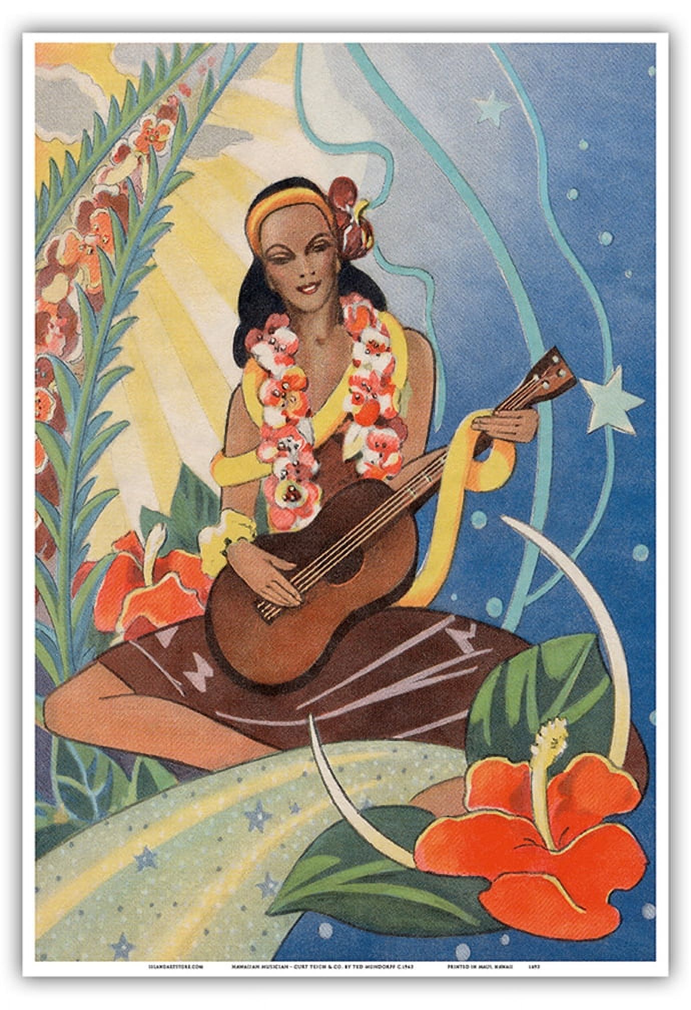 Hawaiian Musician - Vintage Hawaiian Christmas Card by Ted Mundorff c ...