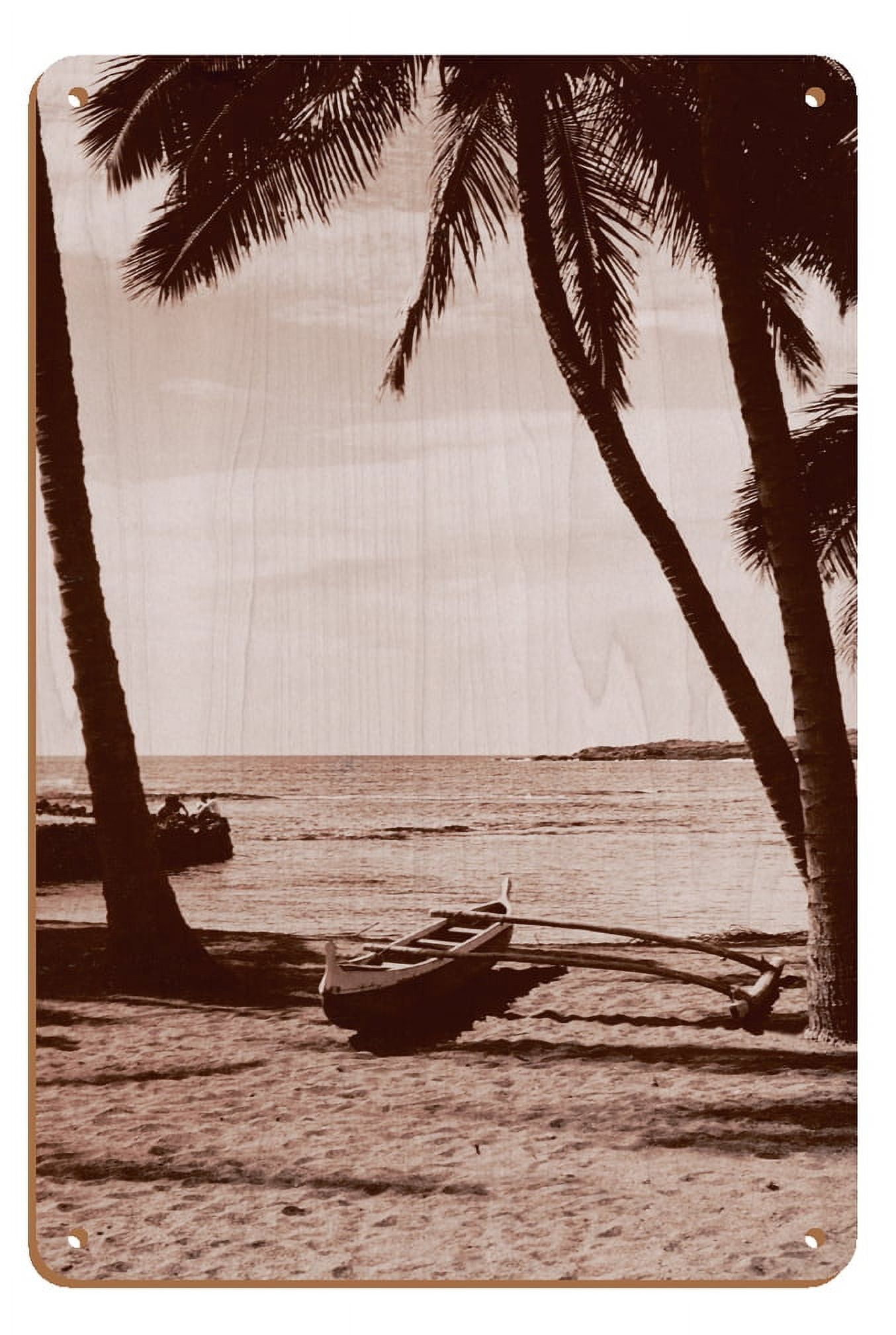Hawaiian Outrigger Canoe (Wa’a) on the Beach Hawai’i - Vintage B&W ...