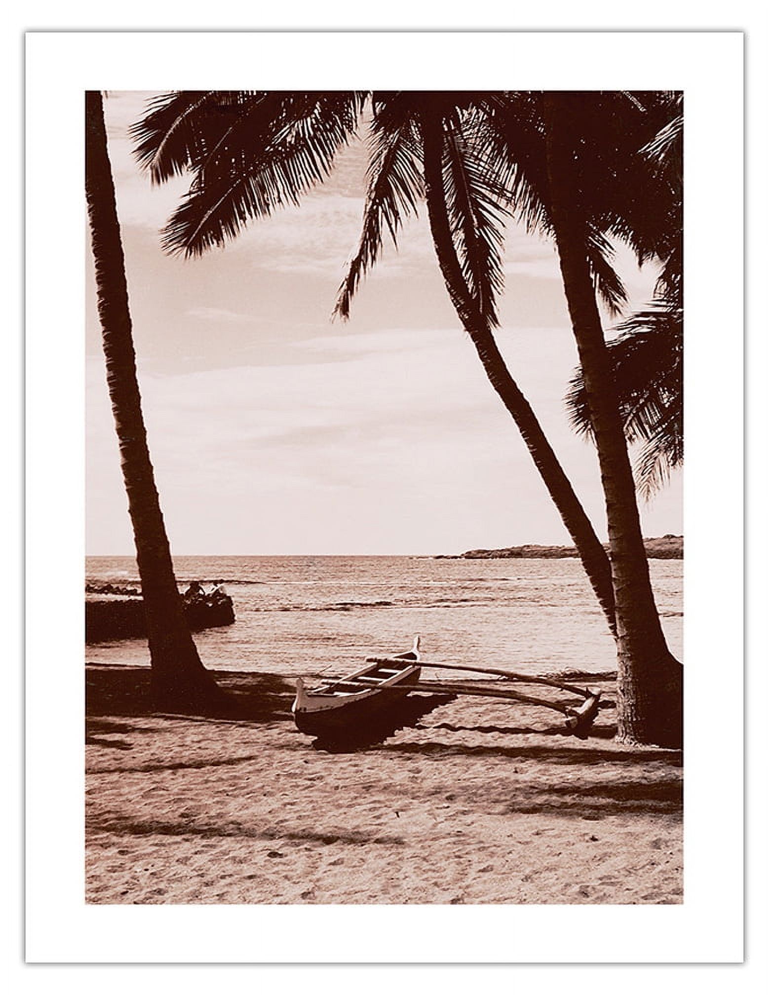 Hawaiian Outrigger Canoe (Wa’a) on the Beach Hawai’i - Vintage B&W ...