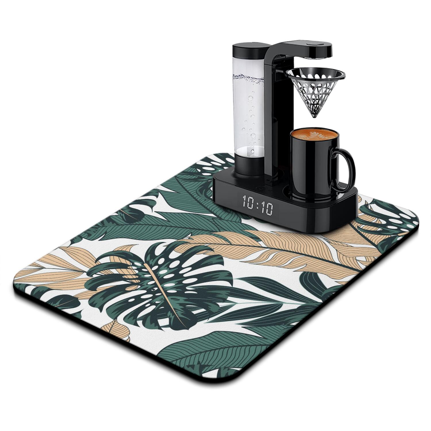 Hawaiian Palm Inspired Dish Drying Mat, Absorbent Coffee Bar Pad ...