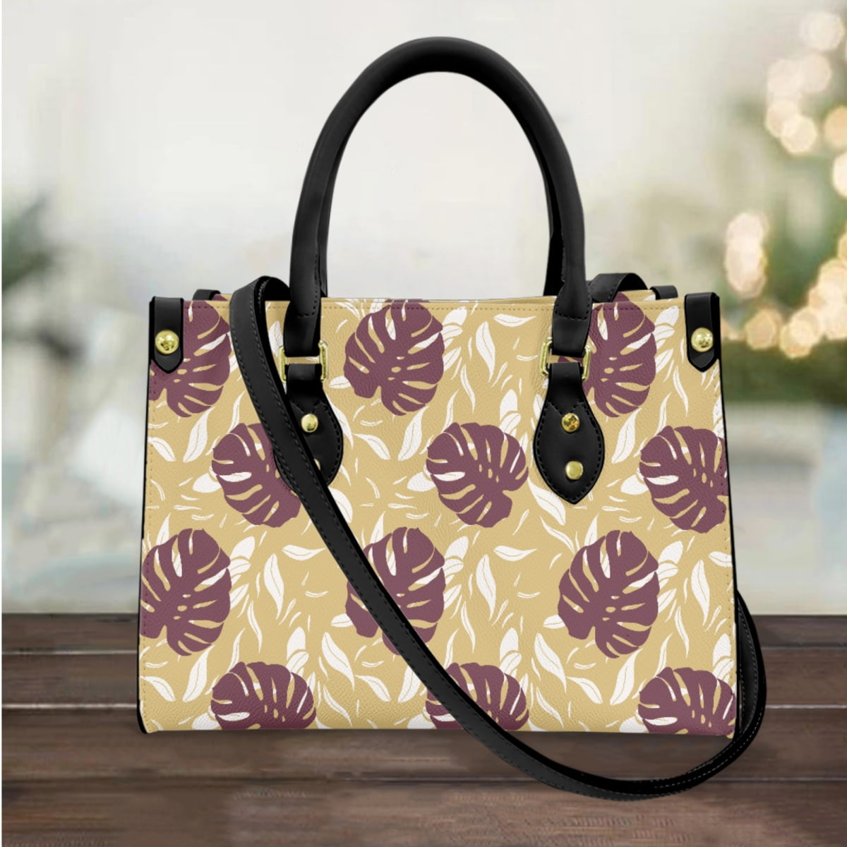 Hawaiian Palm Leaf Design Top-Handle Clutch Fashion Commuter Outdoor ...