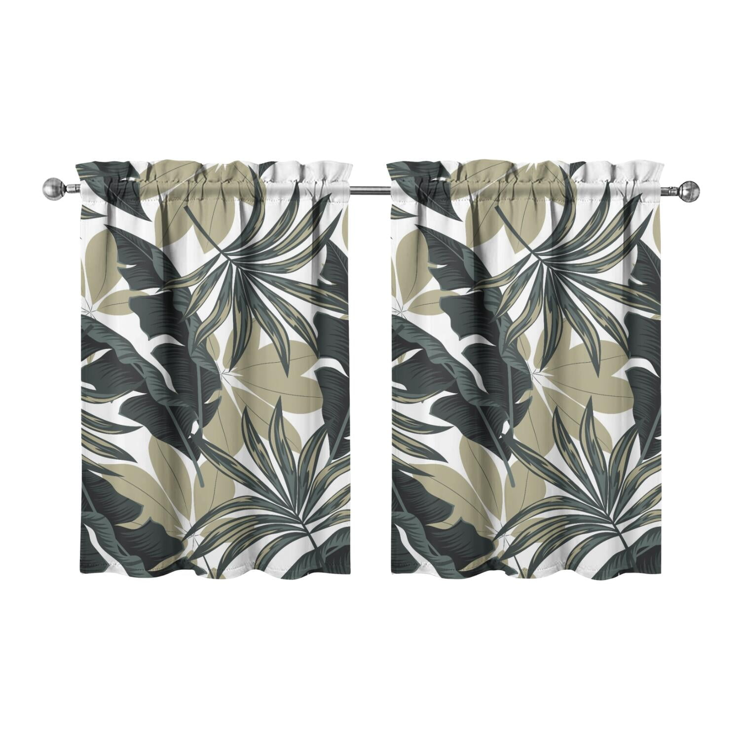 Hawaiian Palm Leaf Print 2 Tier Curtains 27.5x36 Inch Set Tropical ...