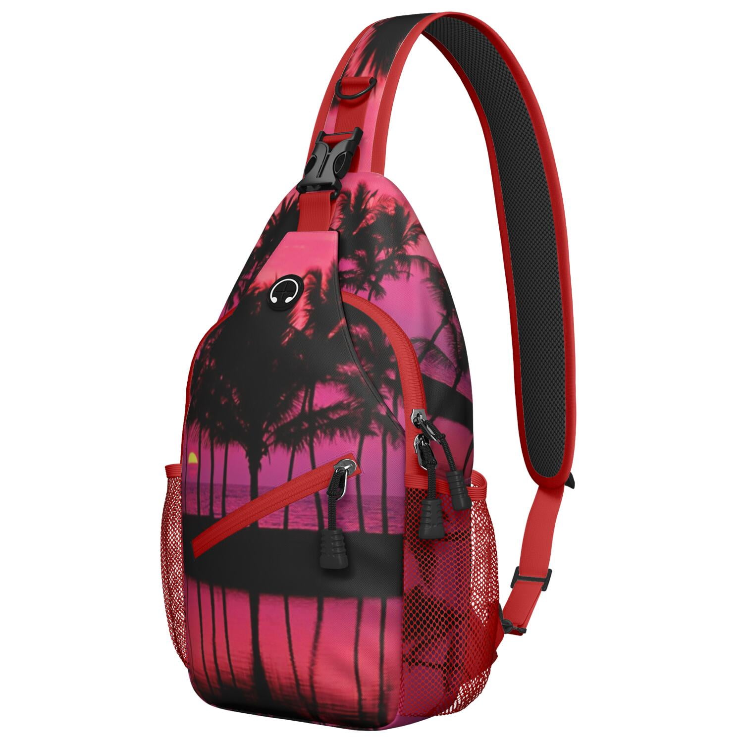 Hawaiian Palm Tree Sling Backpack, Summer Beach Crossbody Bag with ...