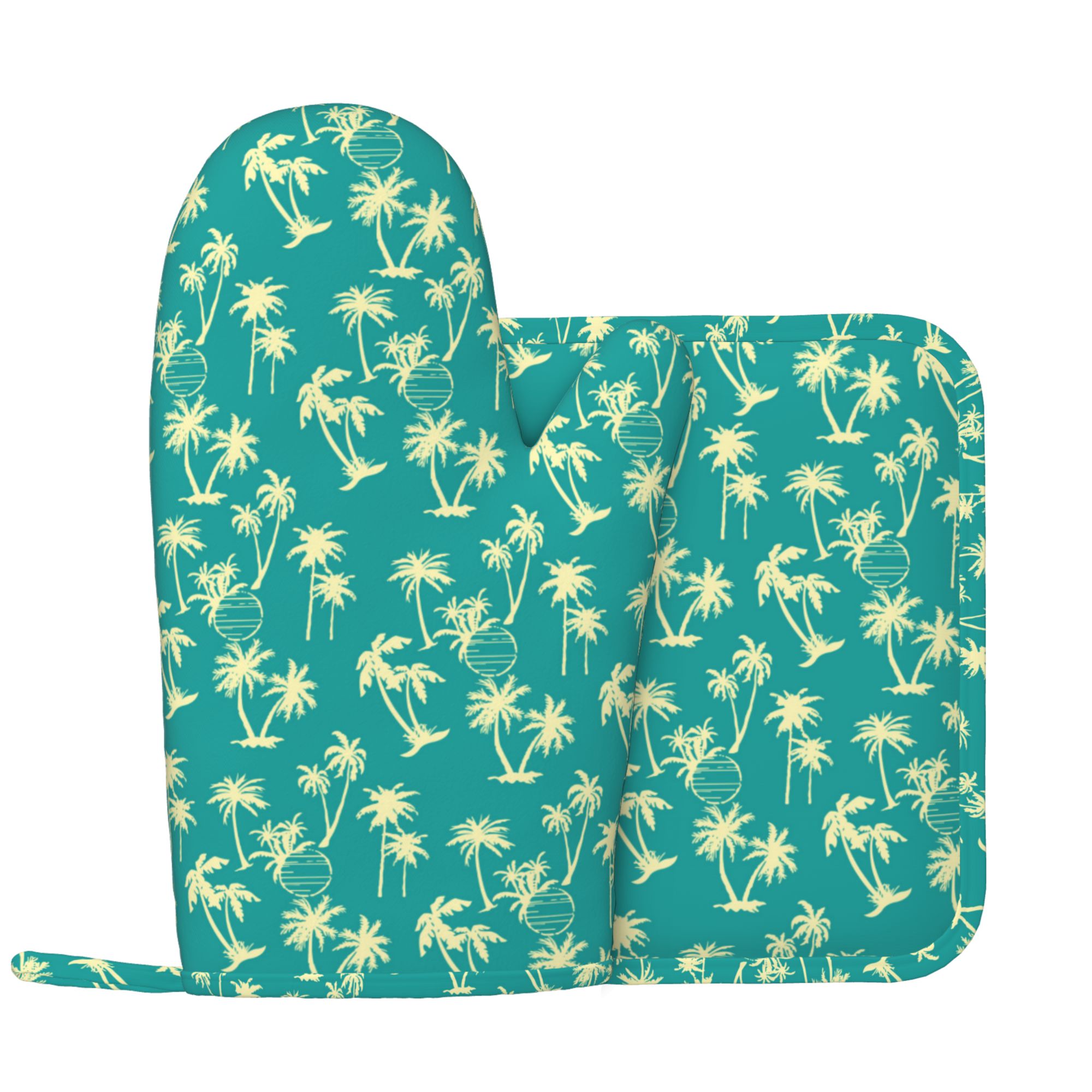 Hawaiian Palm Tree Tropical Teal0 Oven gloves, pot clamp set, anti slip ...