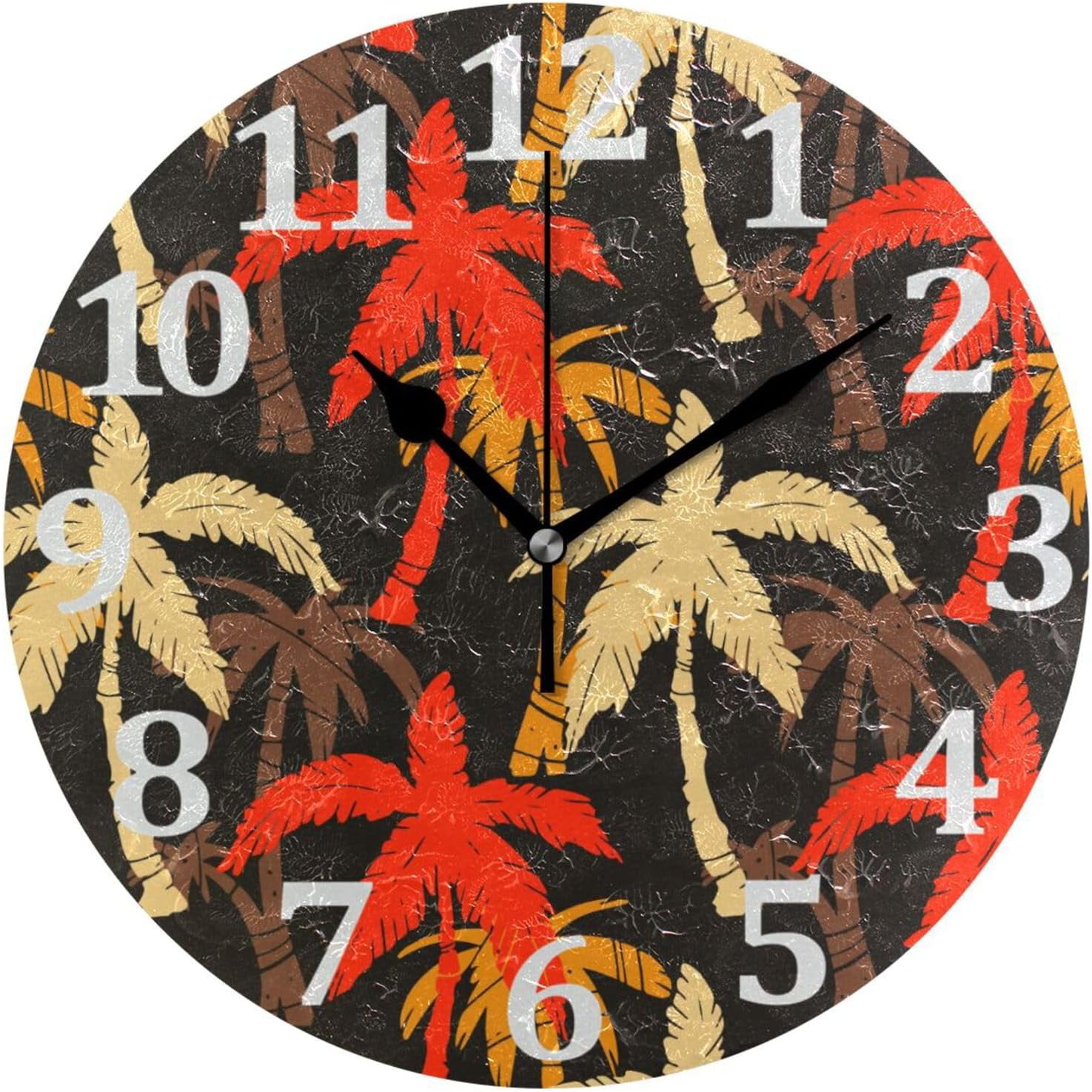 Hawaiian Palm Tree Wall Clock Round Vintage Silent Non Ticking Battery ...