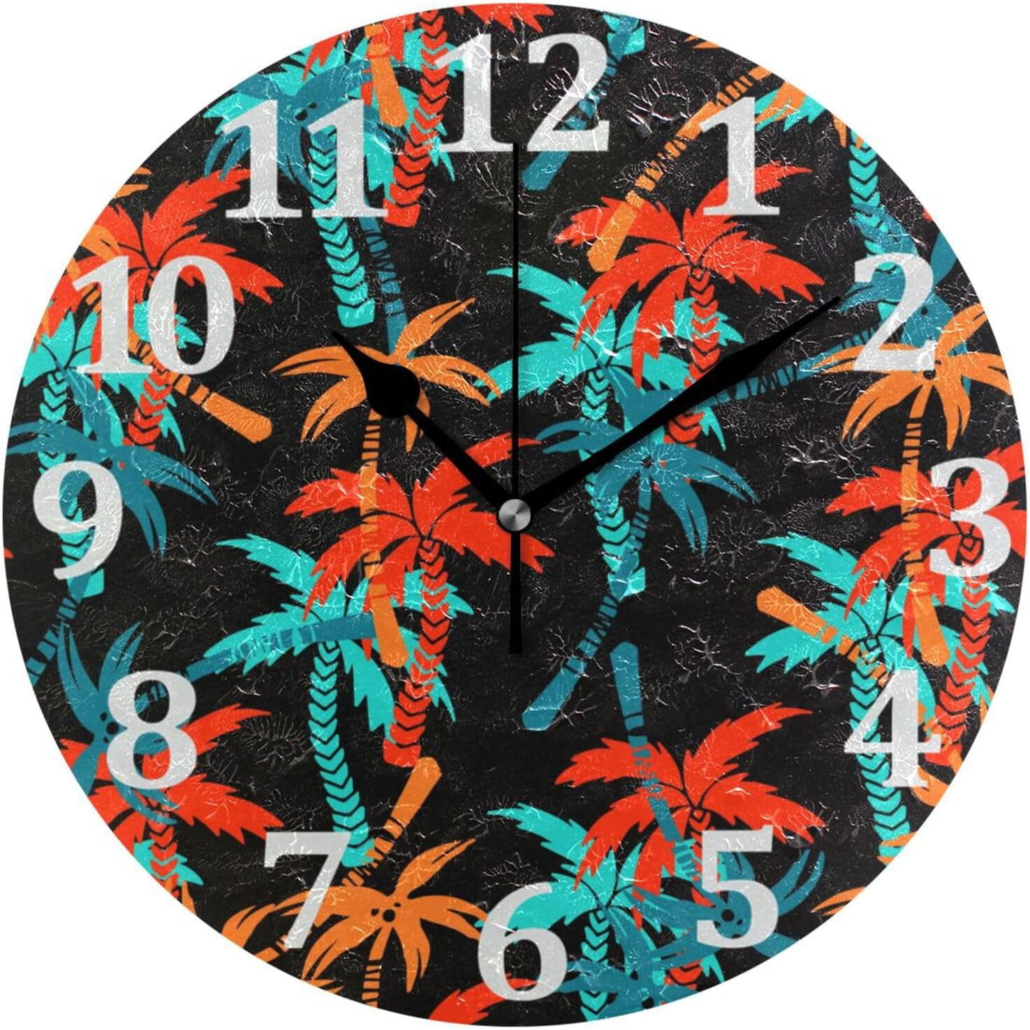 Hawaiian Palm Tree Wall Clock Round Vintage Silent Non Ticking Battery ...