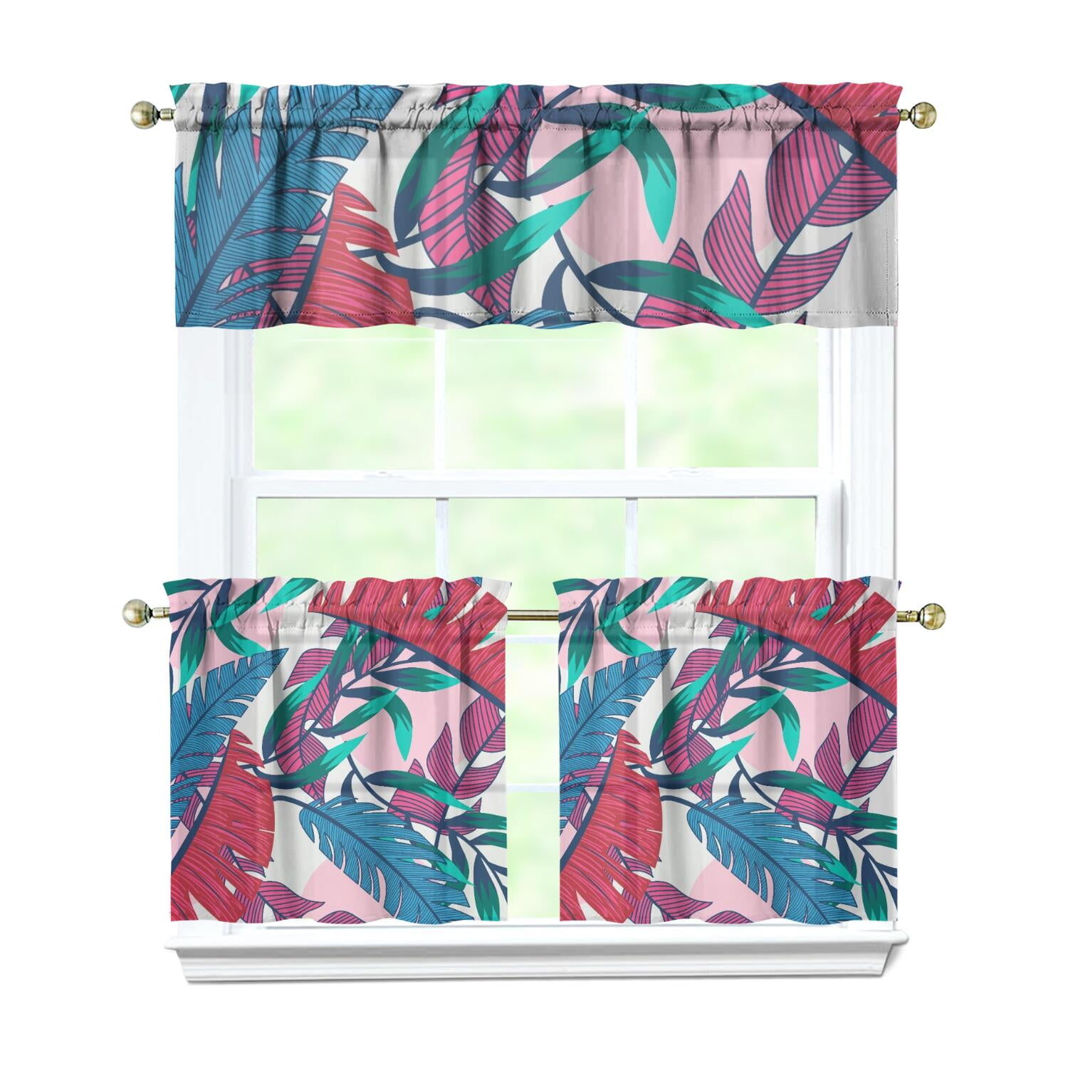 Hawaiian Palm Tree Window Curtains 3 Piece Polyester Set 27.5x24 Inch ...