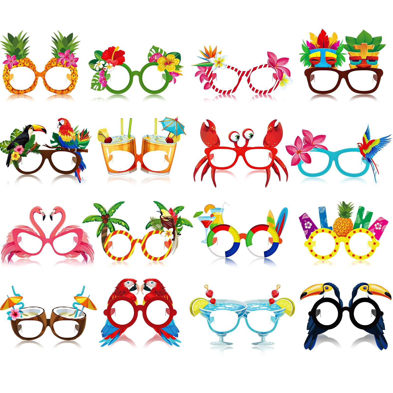 Hawaiian Paper Glasses Bulk 32 Pack, Tropical Luau Party Eyeglasses ...