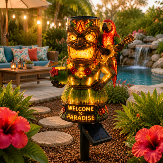 Hawaiian Paradise Solar Tiki Statue Light, Glowing LED Parrot with ...