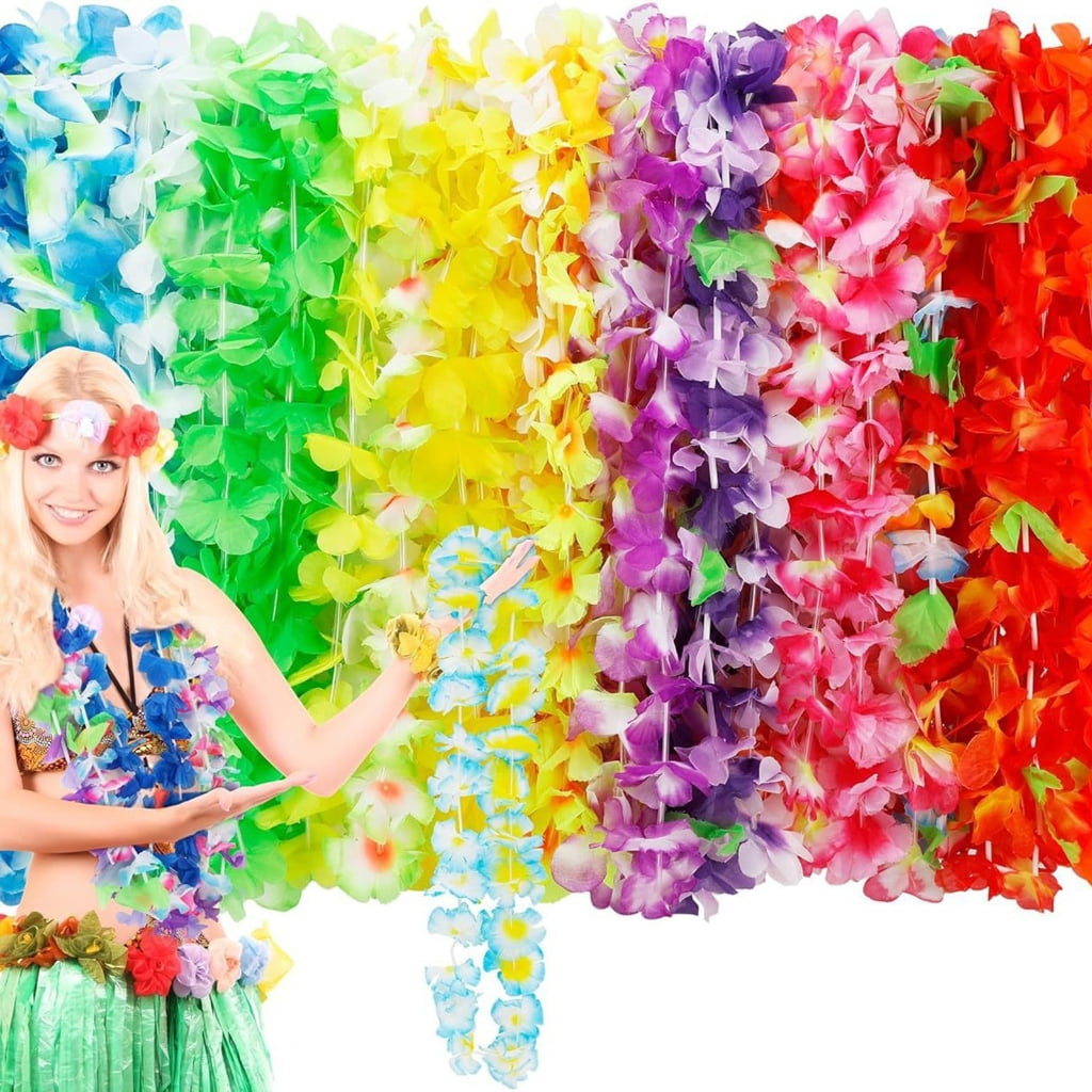 Hawaiian Party Lei Colorful Polyester Fabric Necklace For Tropical ...