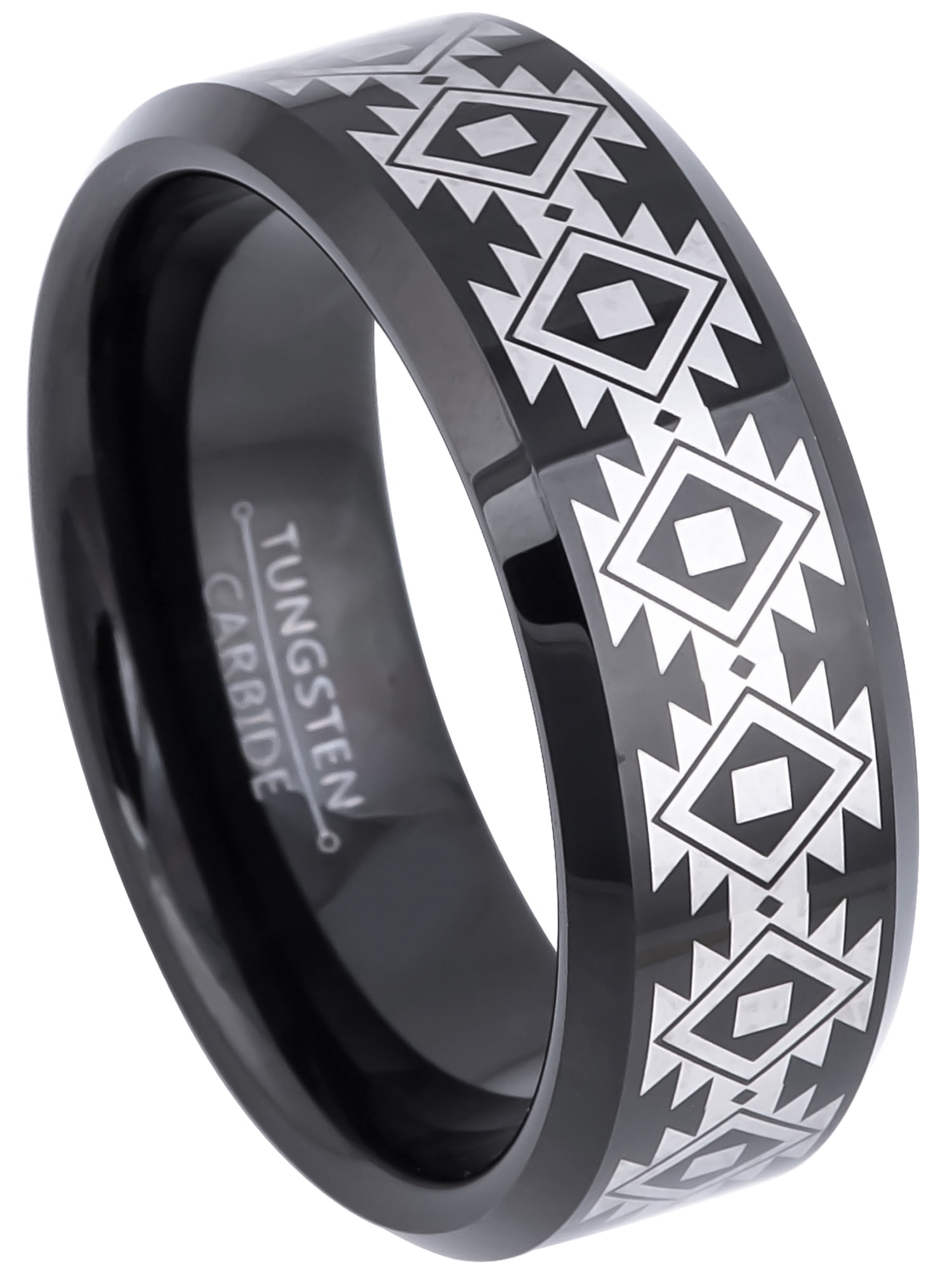 Hawaiian Pattern Design Black Tungsten Carbide Ring - Comfort Fit ...