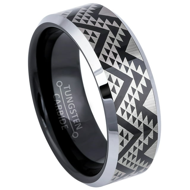 Hawaiian Pattern Design Tungsten Carbide Ring - Comfort Fit Polished ...