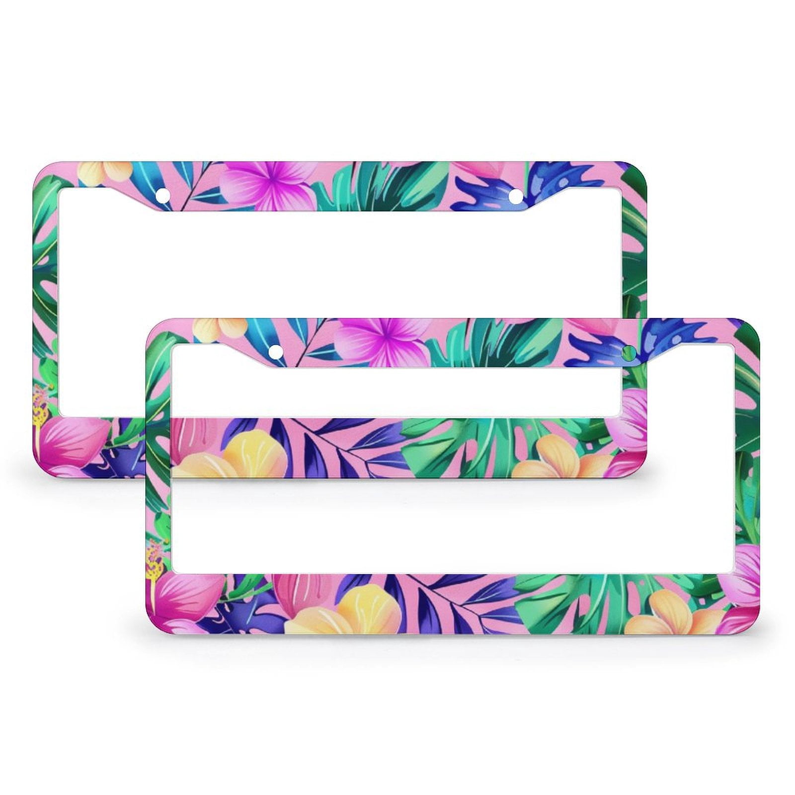 Hawaiian Pattern with Tropical Leaves And Flowers License Plate Frames ...