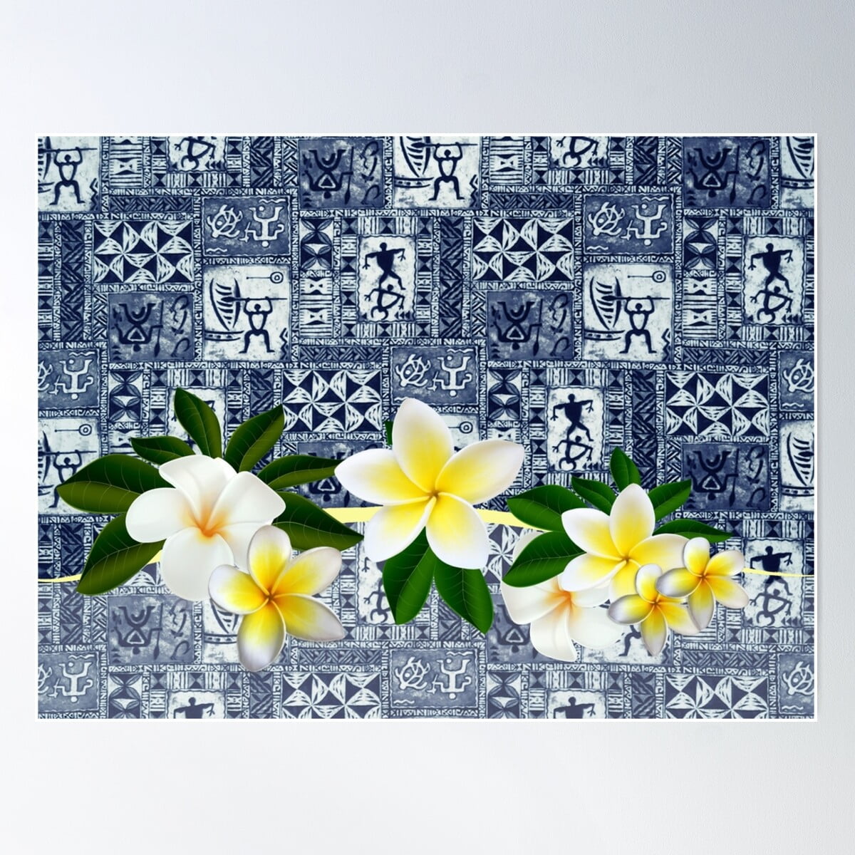 Hawaiian Petroglyph Tapa And Plumeria Poster Wall Art, Modern Wall Decor For Living Room Bedroom ...