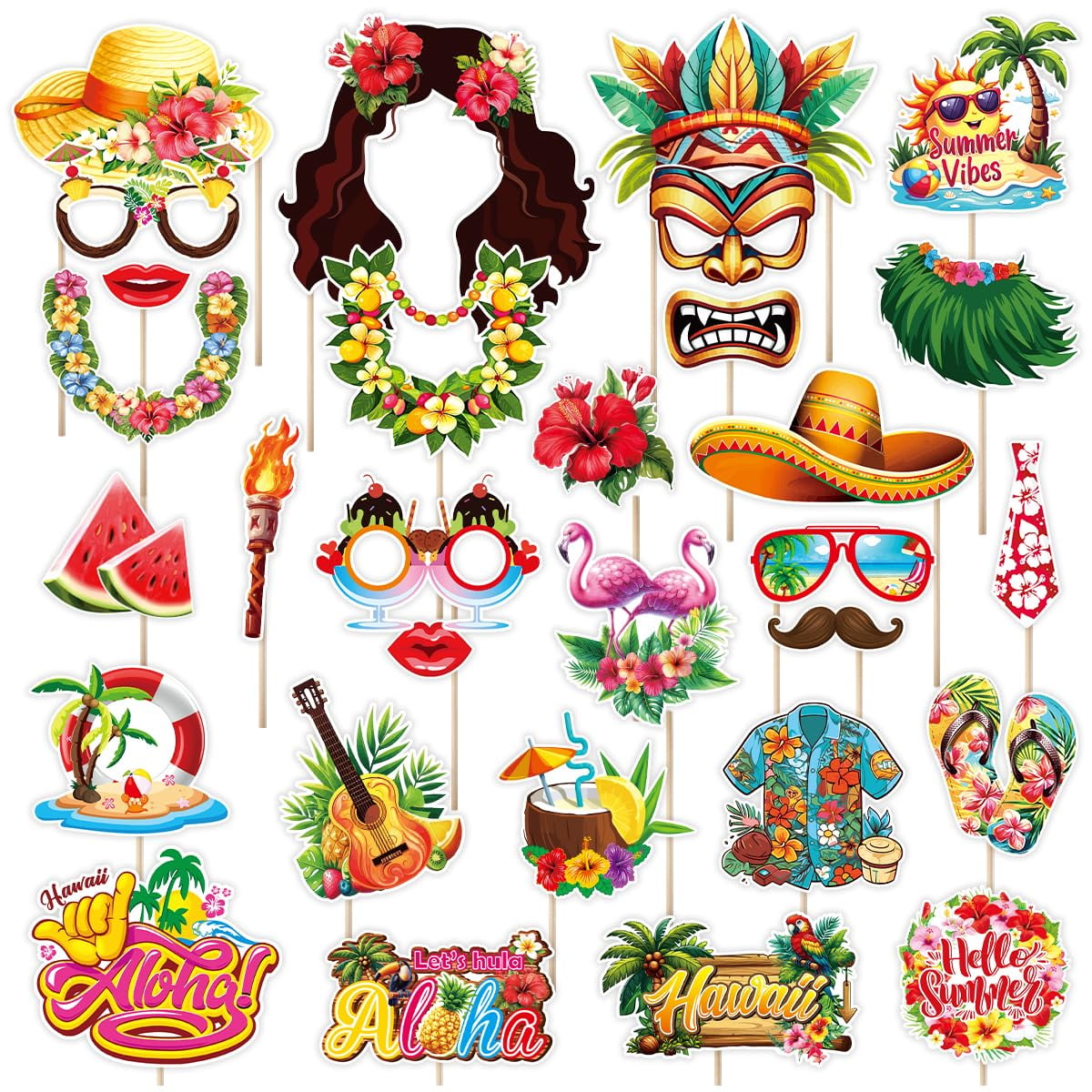 Hawaiian Photo Booth PriNst Props - Pack of 30, Luau Party Decorations | Luau Photo Booth Props ...