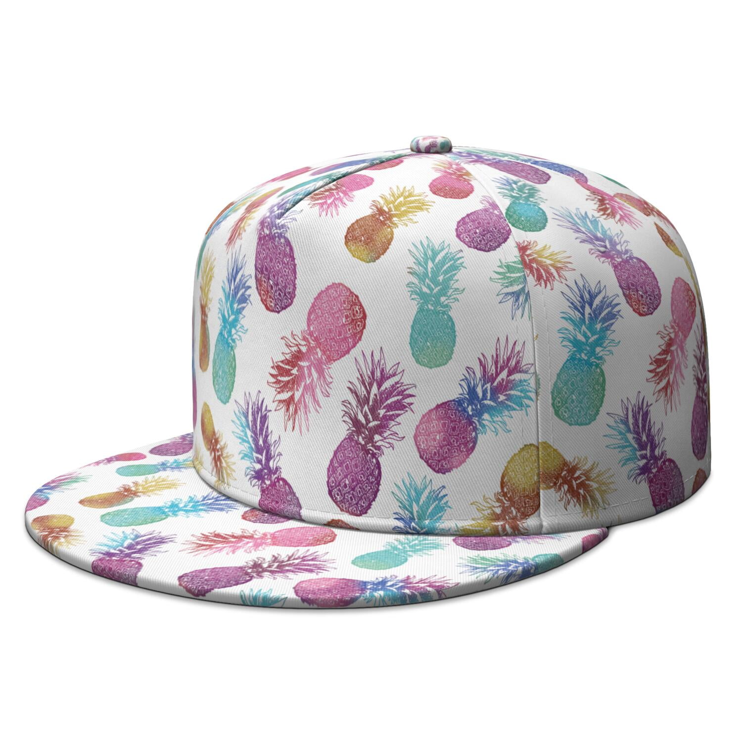Hawaiian Pineapple Cap - Pineapple Party Theme Print Flat Brim Hat for ...