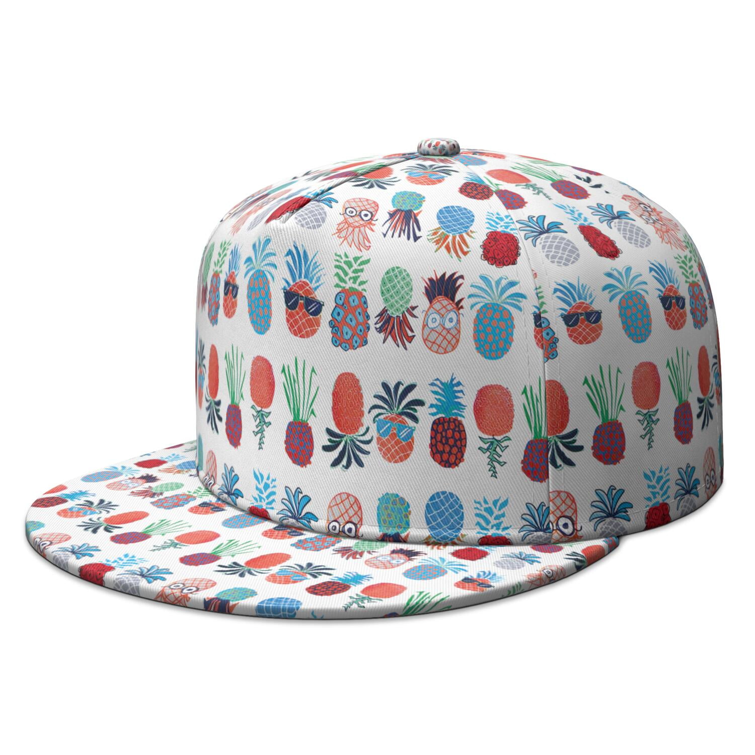 Hawaiian Pineapple Cap - Pineapple Party Theme Print Flat Brim Hat for ...