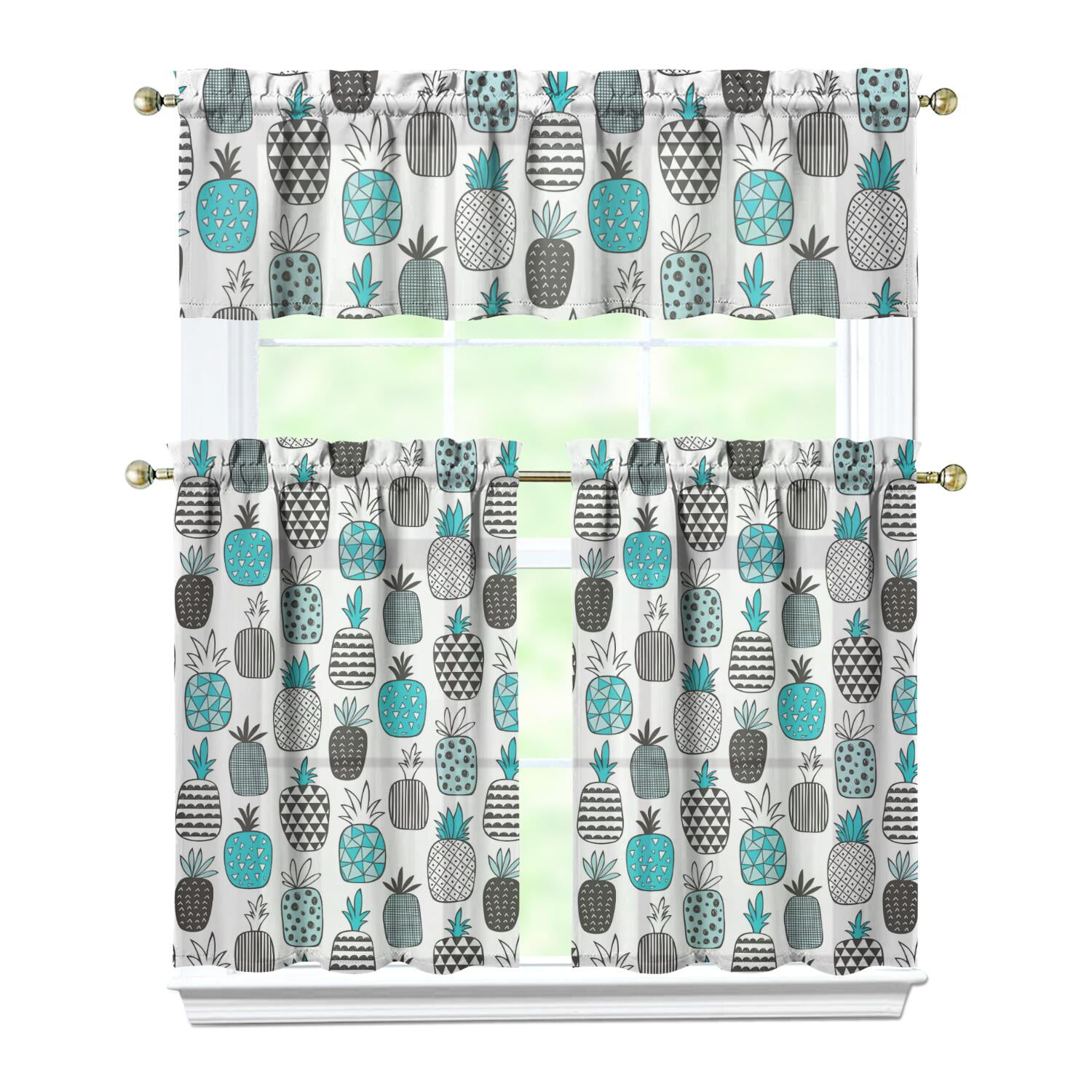Hawaiian Pineapple Kitchen Curtains - 3 PC Set with Valance & Tier ...