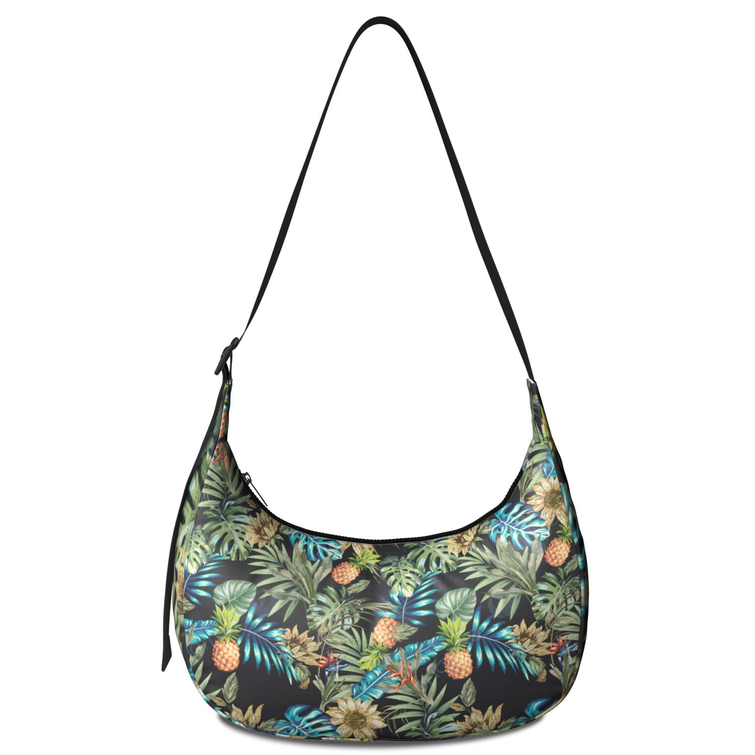 Hawaiian Pineapples Pattern Nylon Shoulder Bag for Women, Golden Yellow ...
