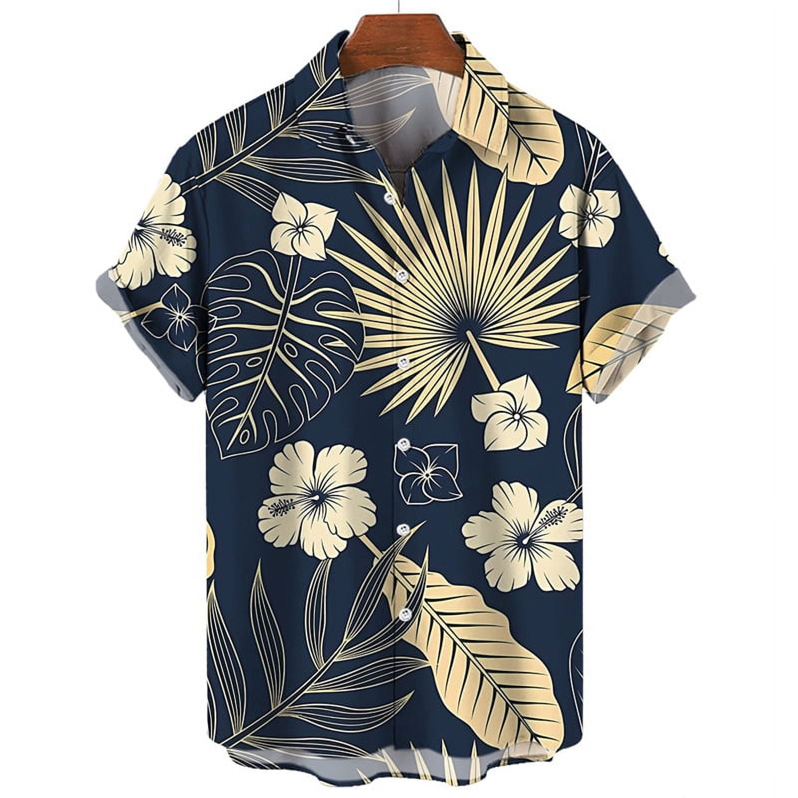 Hawaiian Plants Tropical Leaves Shirts Casual Lapel Short Sleeves ...