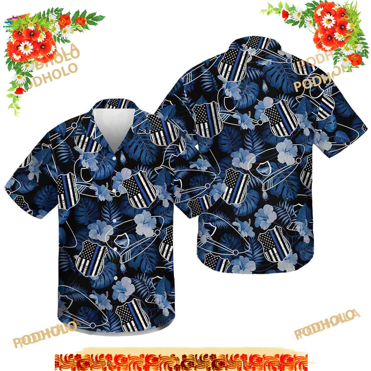 Hawaiian Police Thin Blue Line Shirt - Walmart.com